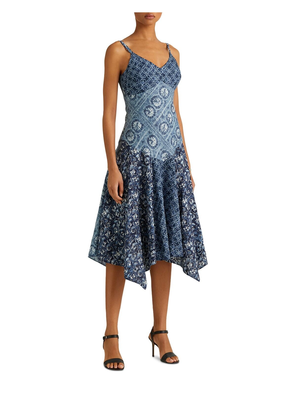 LAUREN RALPH LAUREN Womens Navy Adjustable Zippered Handkerchief Hem ...