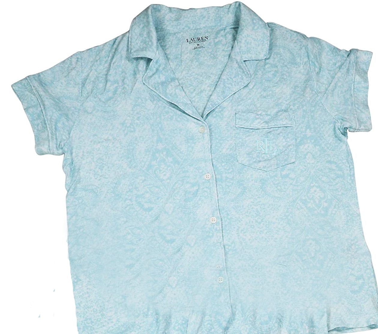 LAUREN RALPH LAUREN Womens Short Sleeve Notch Collar Top,Teal Pt,Medium ...