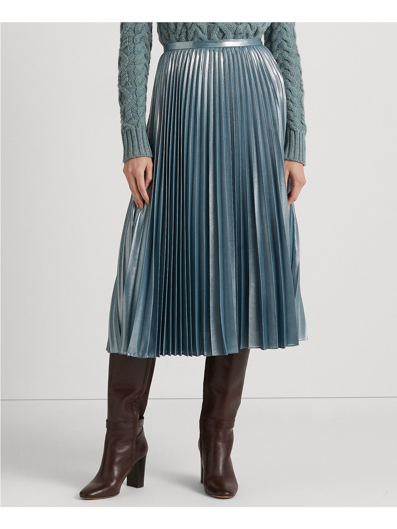 LAUREN RALPH LAUREN Womens Teal Pleated Zippered Lined Midi Wear To