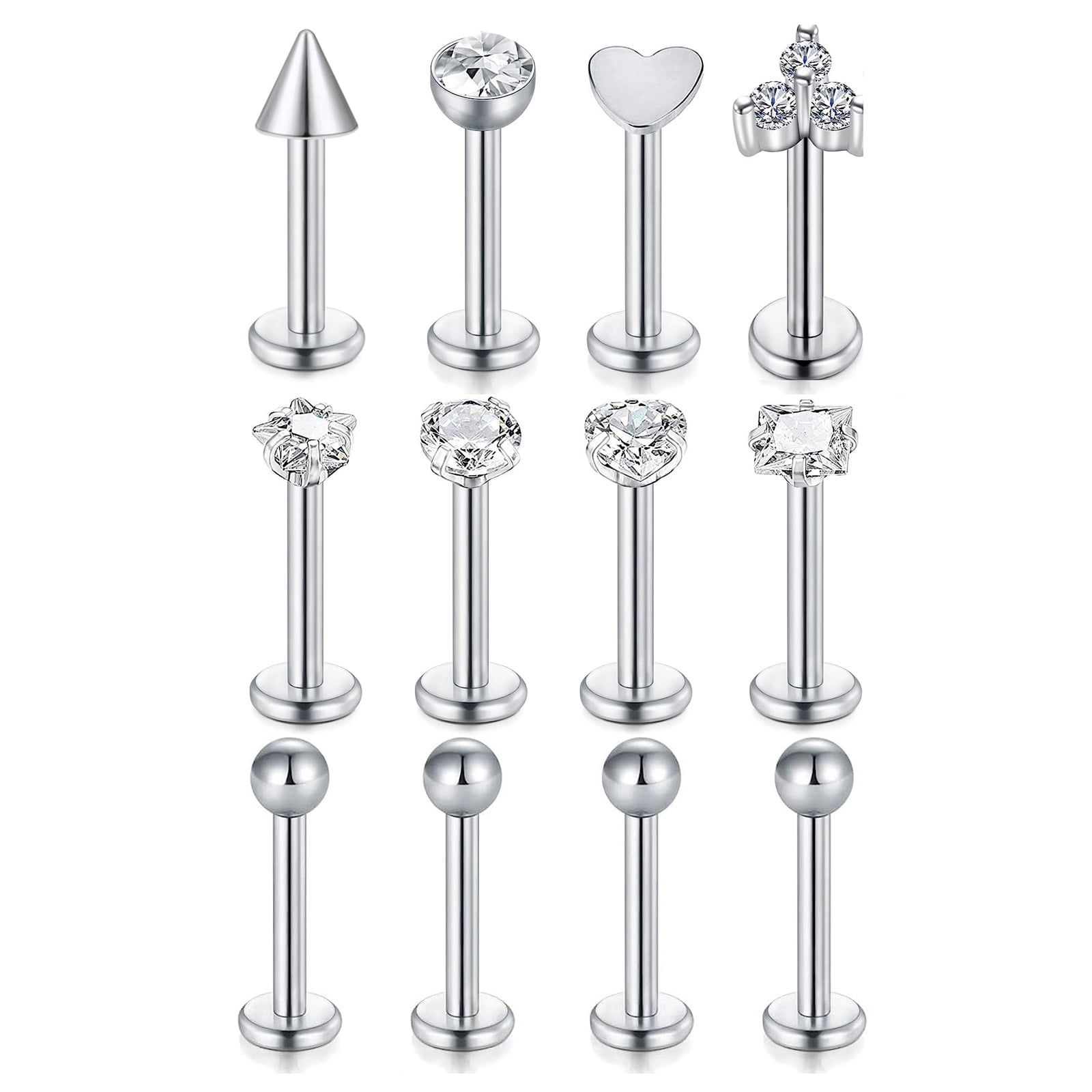 LAURITAMI 12 Pcs 16G Stainless Steel Nose Studs Tragus Labret Nose Lips ...