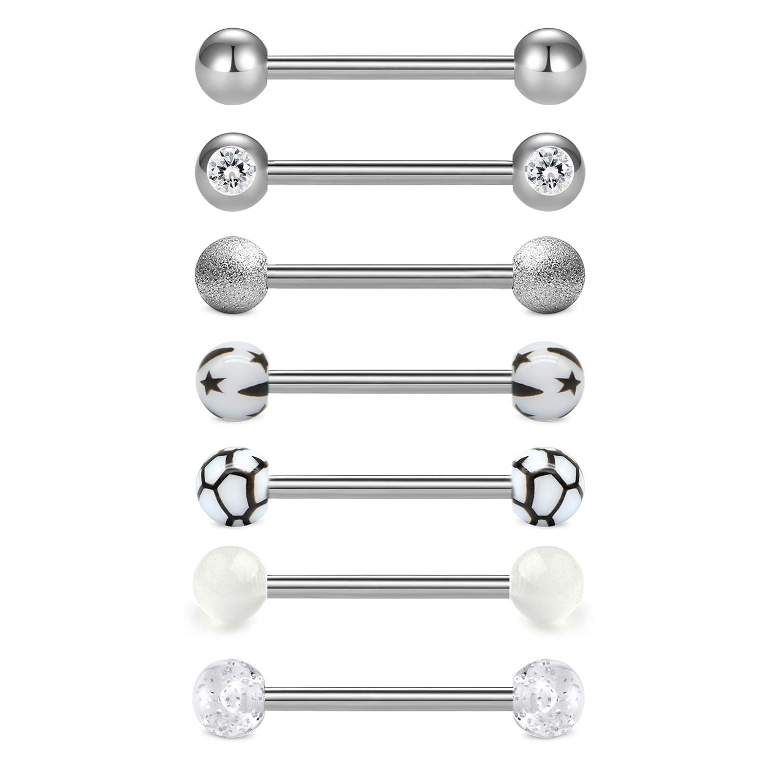 LAURITAMI 14G Surgical Steel Tongue Rings Tongue Rings Stainless Steel Barbell Tongue Straight ...