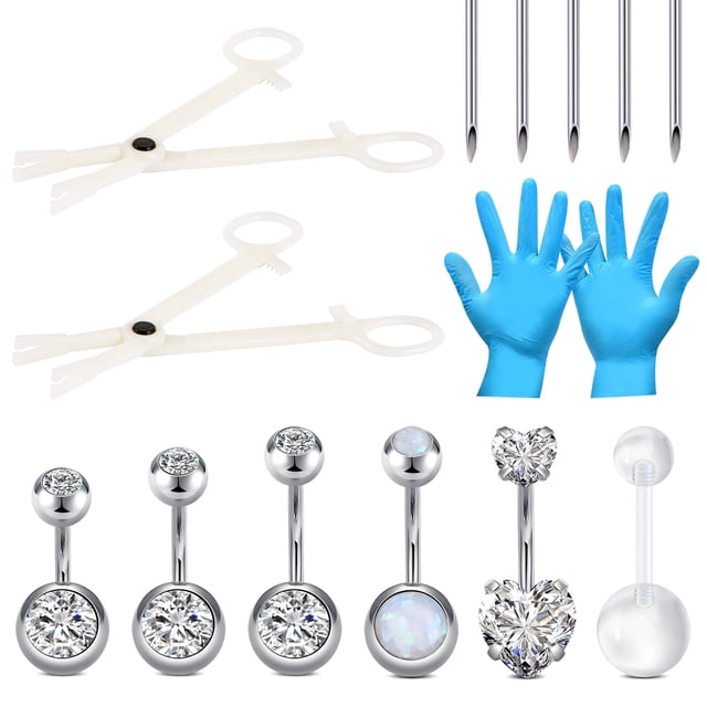 LAURITAMI 15Pcs Body Piercing Kit 14G Tools For Nose Lip Ear Belly ...