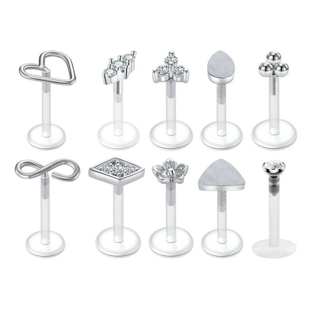 LAURITAMI 16G 10Pcs Clear Lip Rings Studs Plastic Cartilage Tragus ...