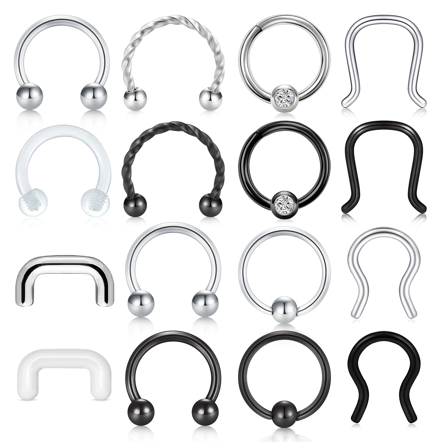 LAURITAMI 16G Stainless Steel Acrylic Horseshoe Nose Septum Rings ...