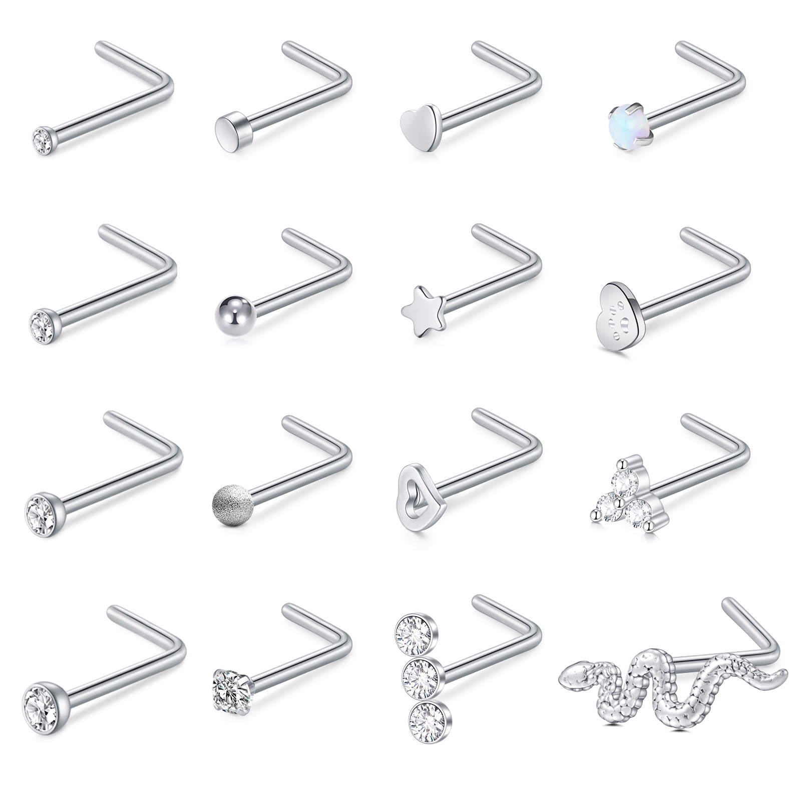 LAURITAMI 16Pcs Surgical Steel 20G Nose Rings Studs L-Shape Nose ...
