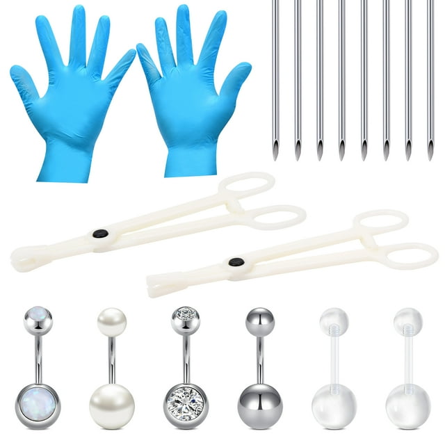 LAURITAMI 14G Body Piercing Kit, 18Pcs Set Needle Tools for Nose ...