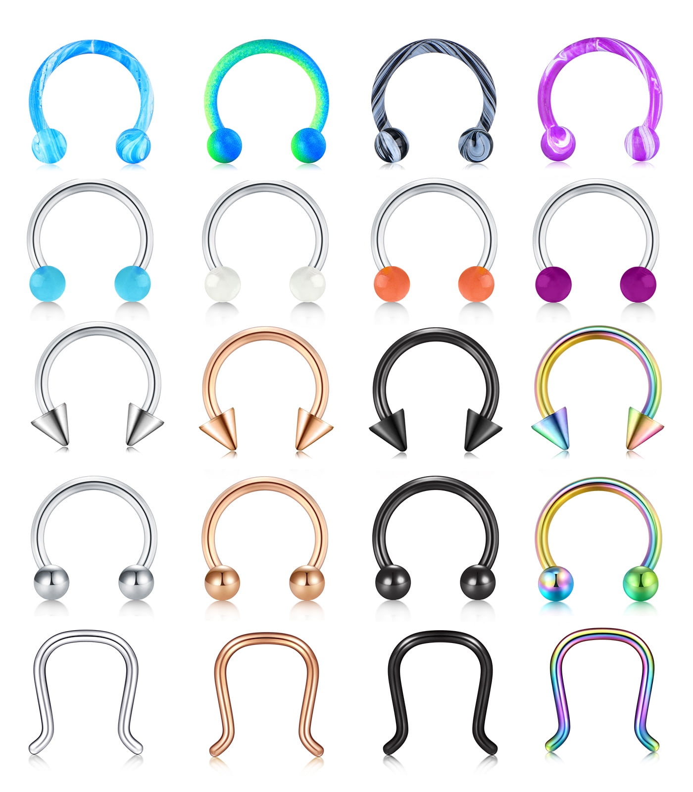 LAURITAMI 20Pcs 16G Septum Rings For Women Septum Horseshoe Nose Hoop ...