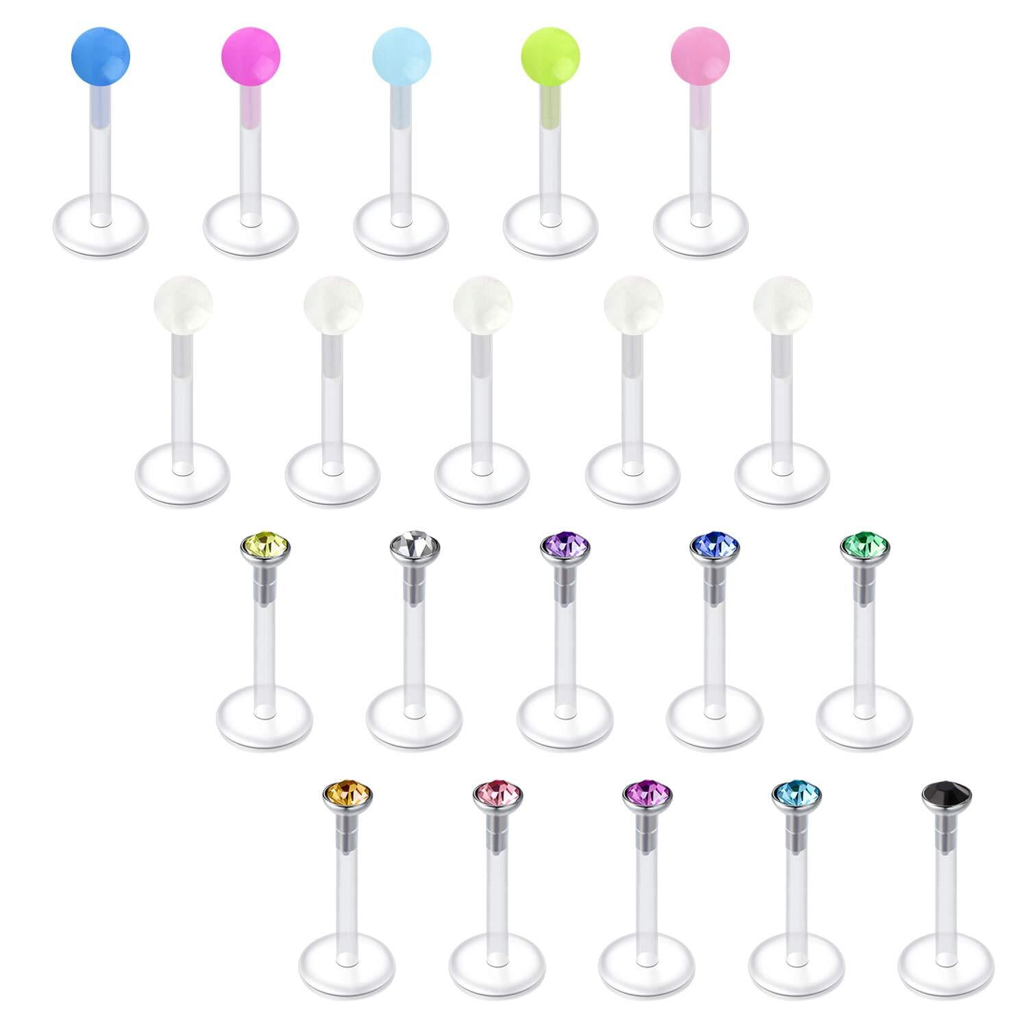 LAURITAMI 20Pcs 16G Stainless Steel Uv Labret Studs Monroe Push In Lip ...