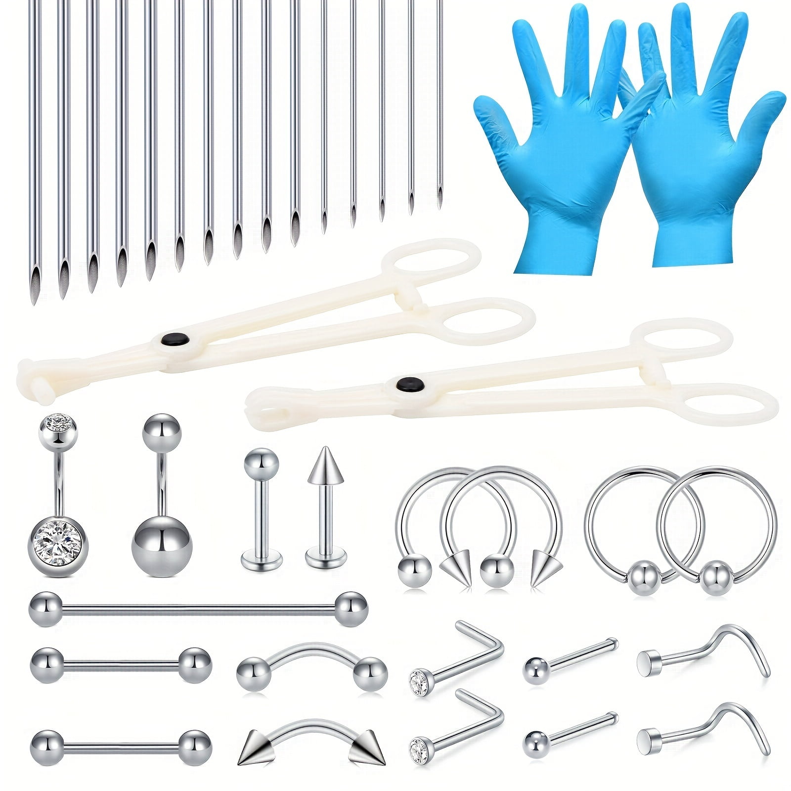 LAURITAMI 26Pcs Piercing Kit Stainless Steel 14/16/20G Lip Nose Tongue ...