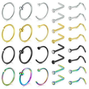 Women's Tri Tone Stud and Hoop Nose Ring Set, 6-Piece - Walmart.com