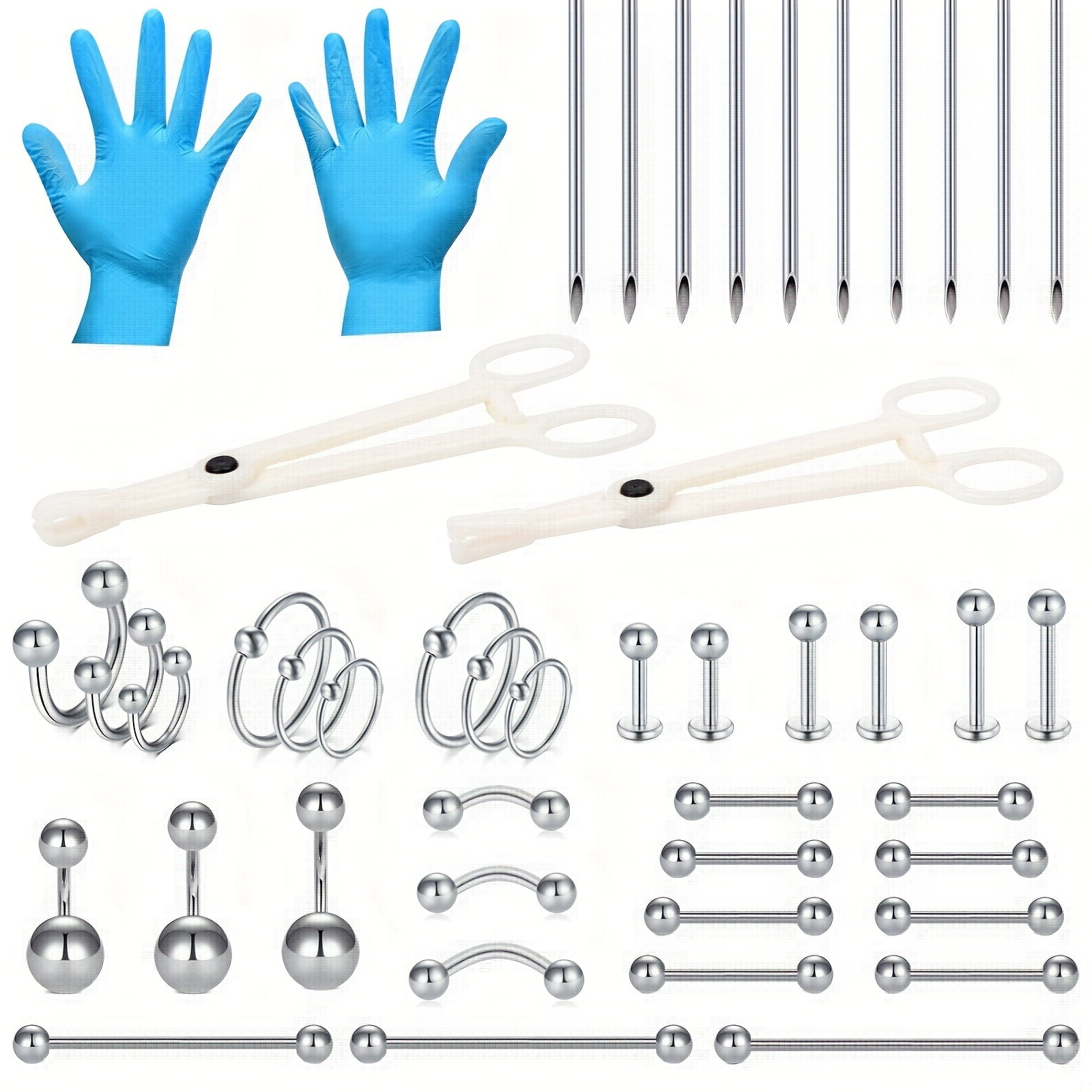 LAURITAMI 46Pcs Piercing Kit Stainless Steel 14/16G Lip Nose Tongue ...