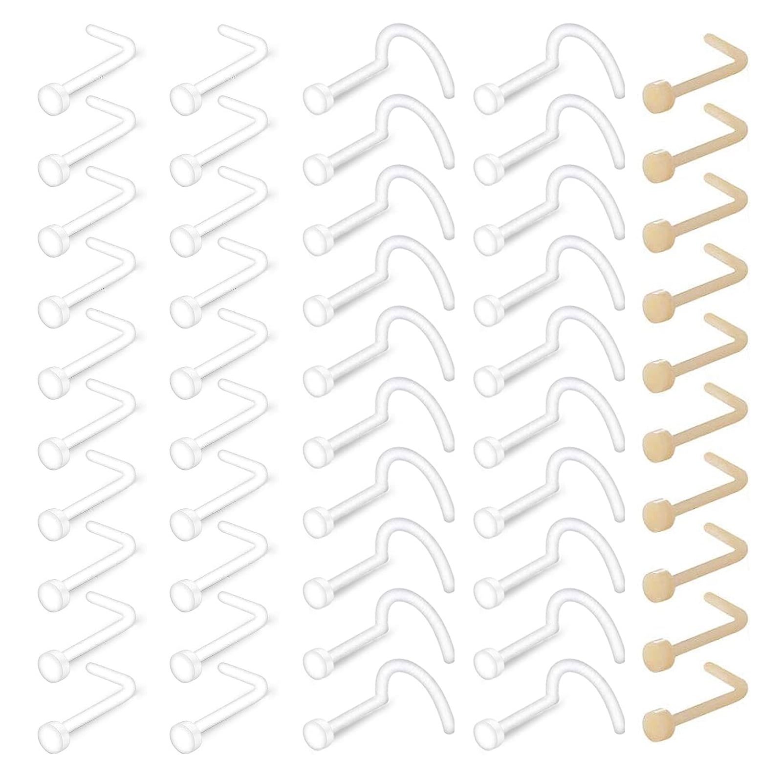 LAURITAMI 50Pcs Clear Nose Rings Studs Screw Skin Color Piercing ...
