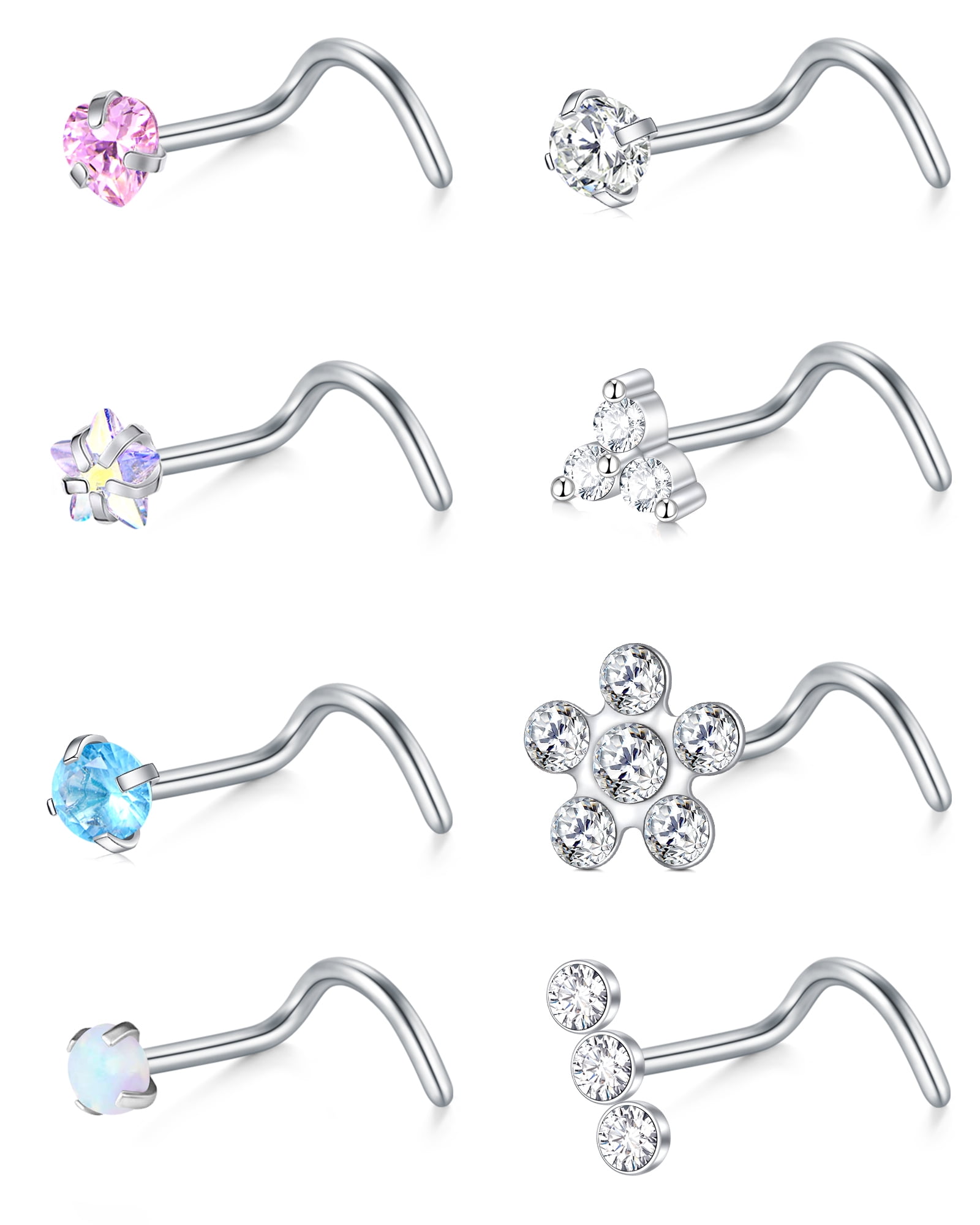 LAURITAMI 8Pcs 18G Nose Rings Surgical Steel Nose Rings Studs Nose ...