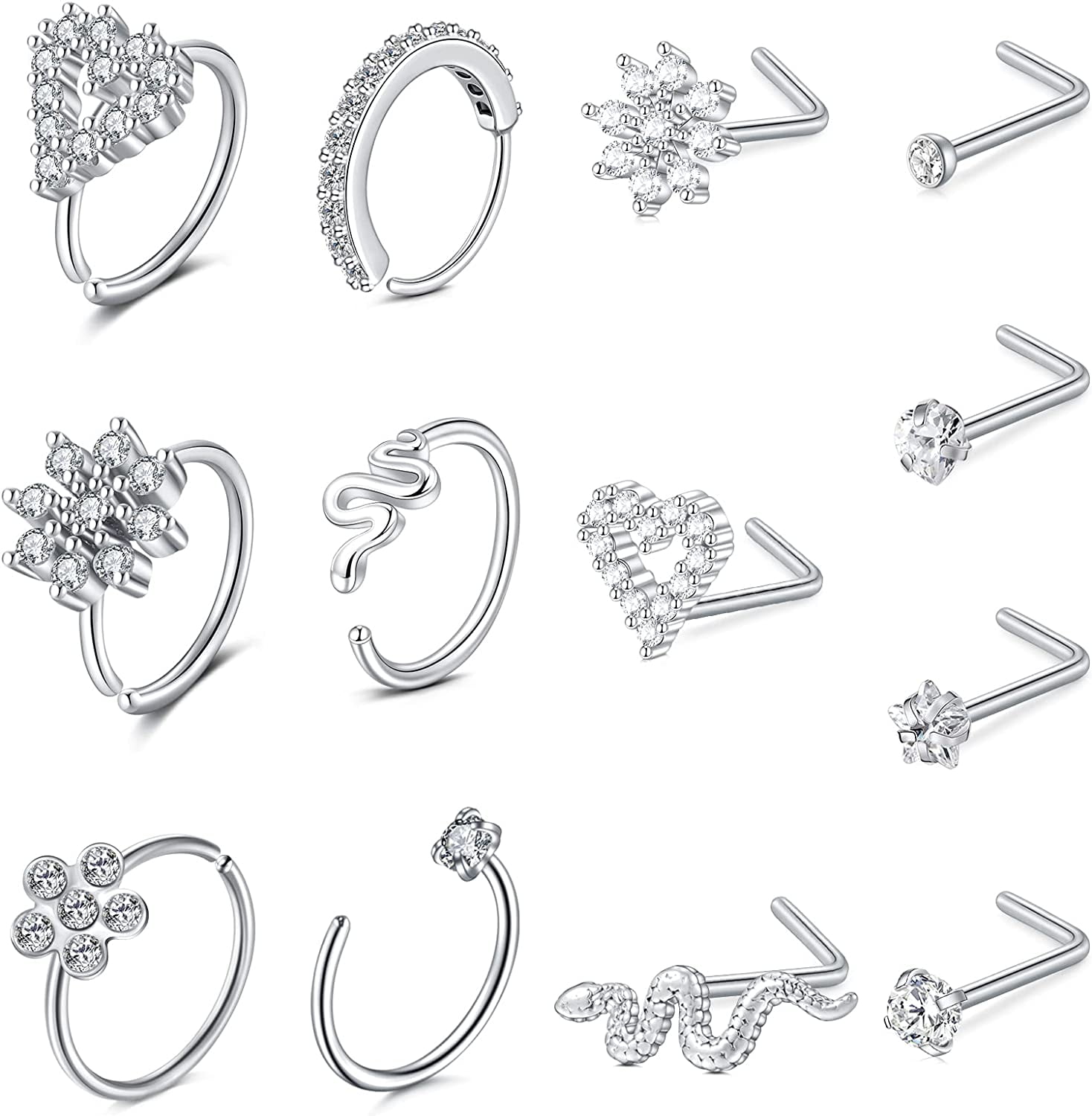 Briana Williams 20g Surgical Steel Nose Rings, Hoops and Studs Set, 13 ...