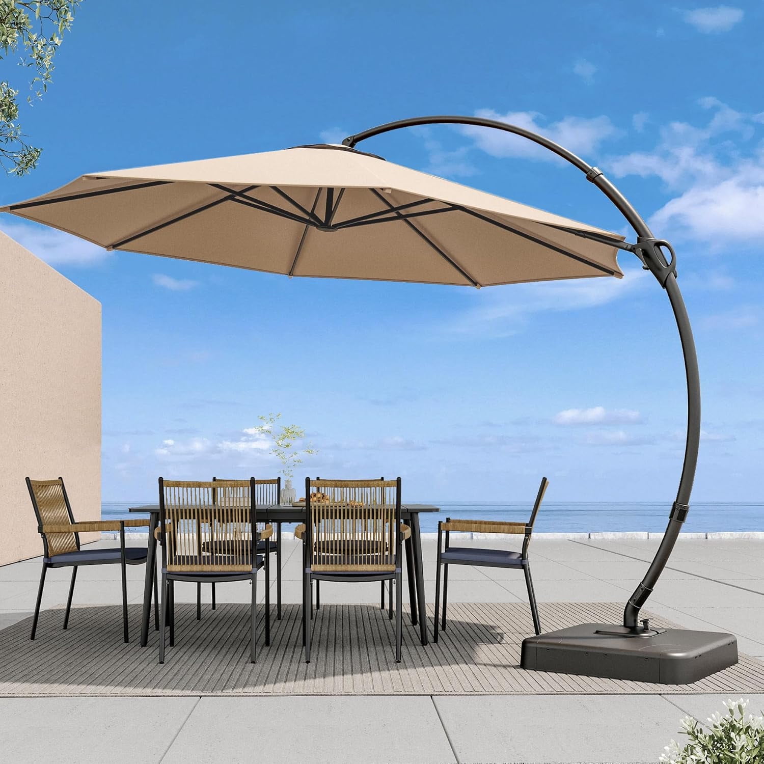 LAUSAINT HOME 10FT Adjustable Patio Umbrella with 360° Rotation & Base ...