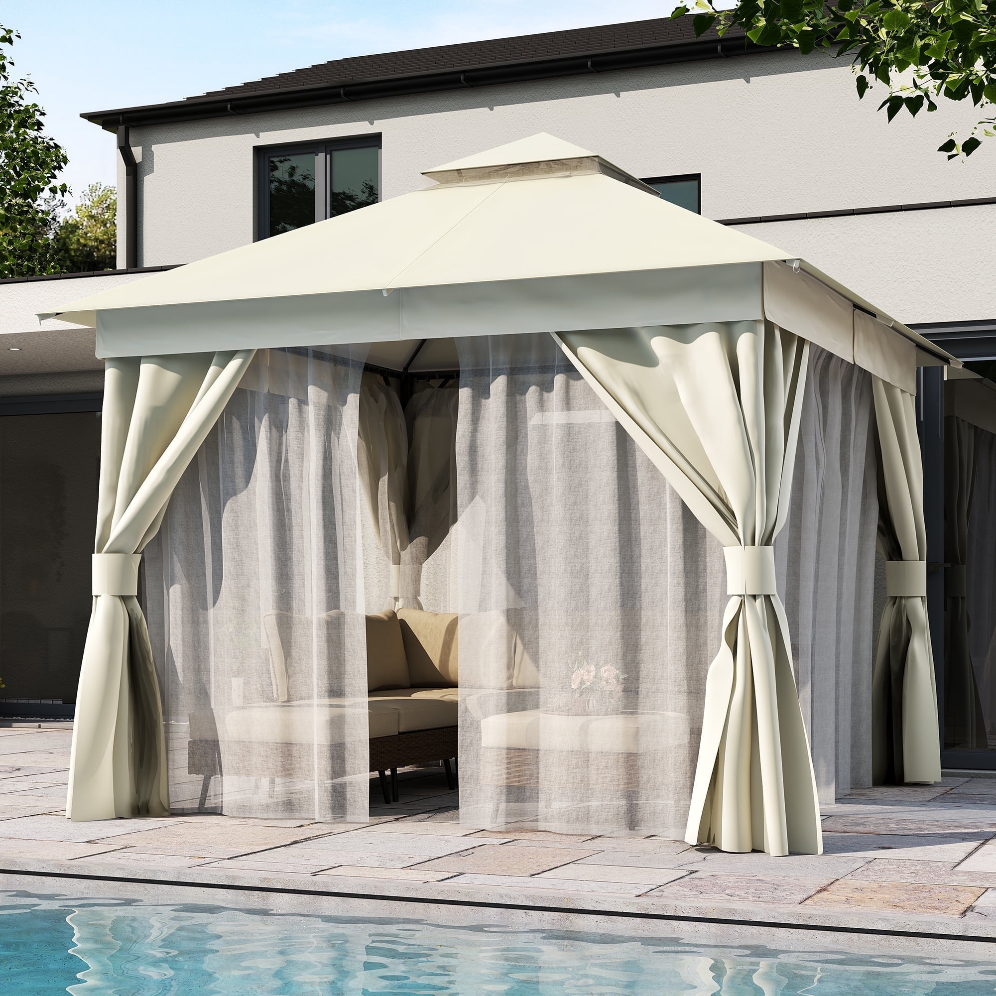 LAUSAINT HOME 10'x10' Patio Gazebo, Double Roof, Mosquito Nettings ...