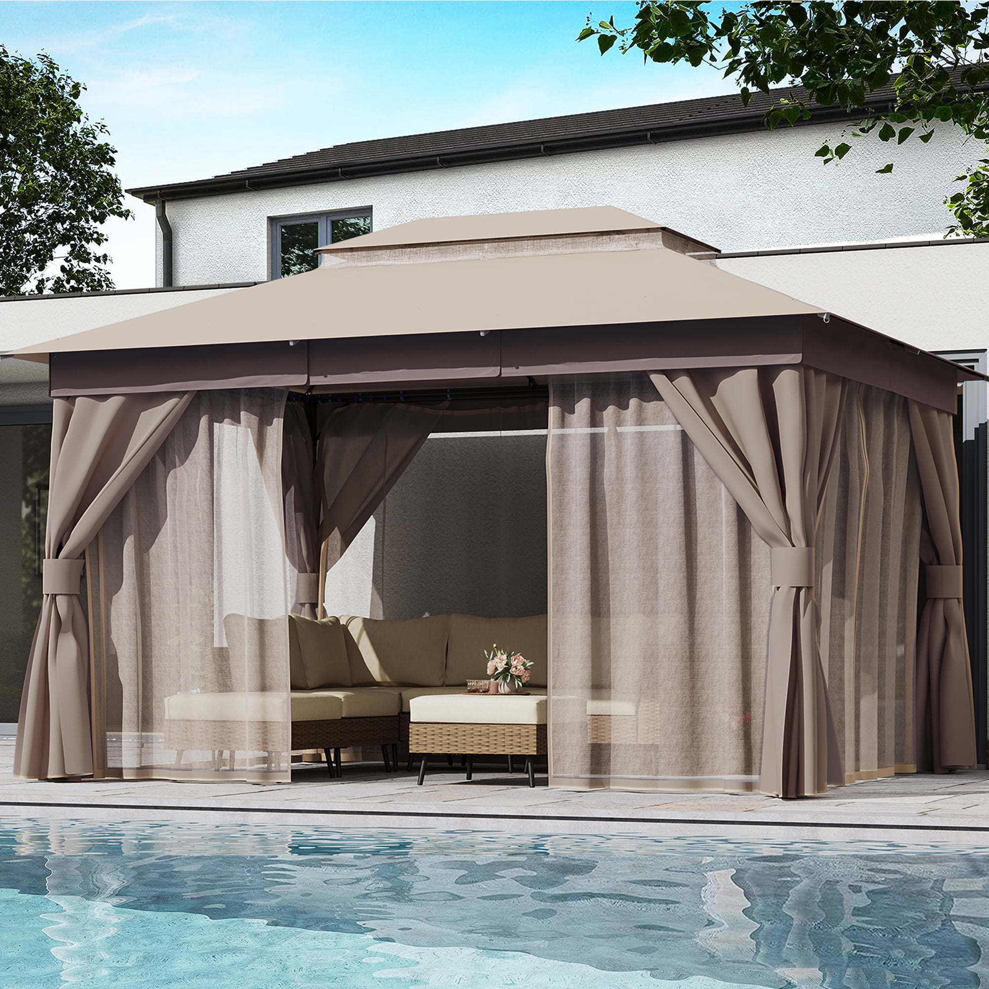 LAUSAINT HOME 10'x13' Patio Gazebo, Double Roof Outdoor Shelter Tent ...