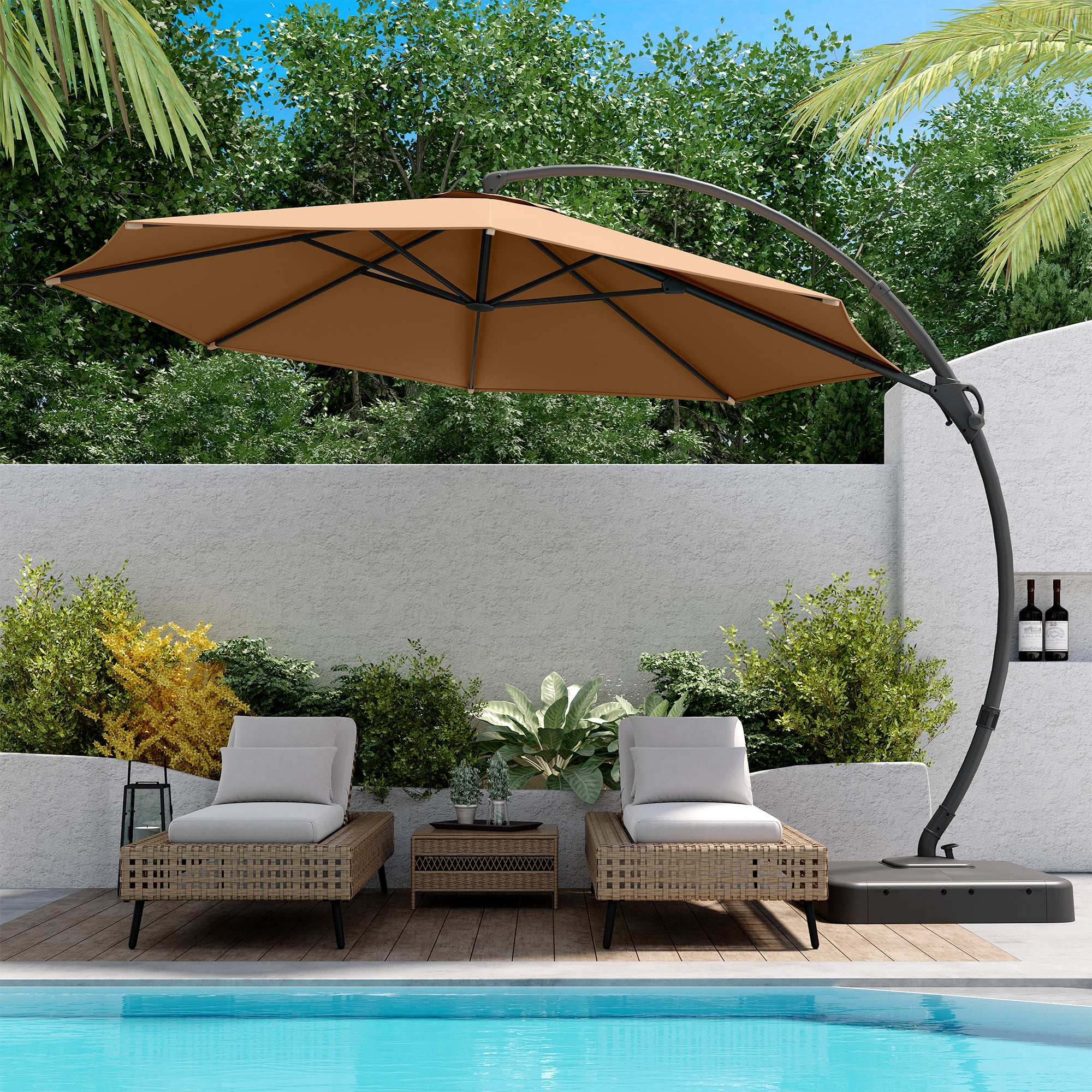 LAUSAINT HOME 11FT Patio Umbrella with Base, Large Cantilever, 360° Rotation, Tan - Walmart.com