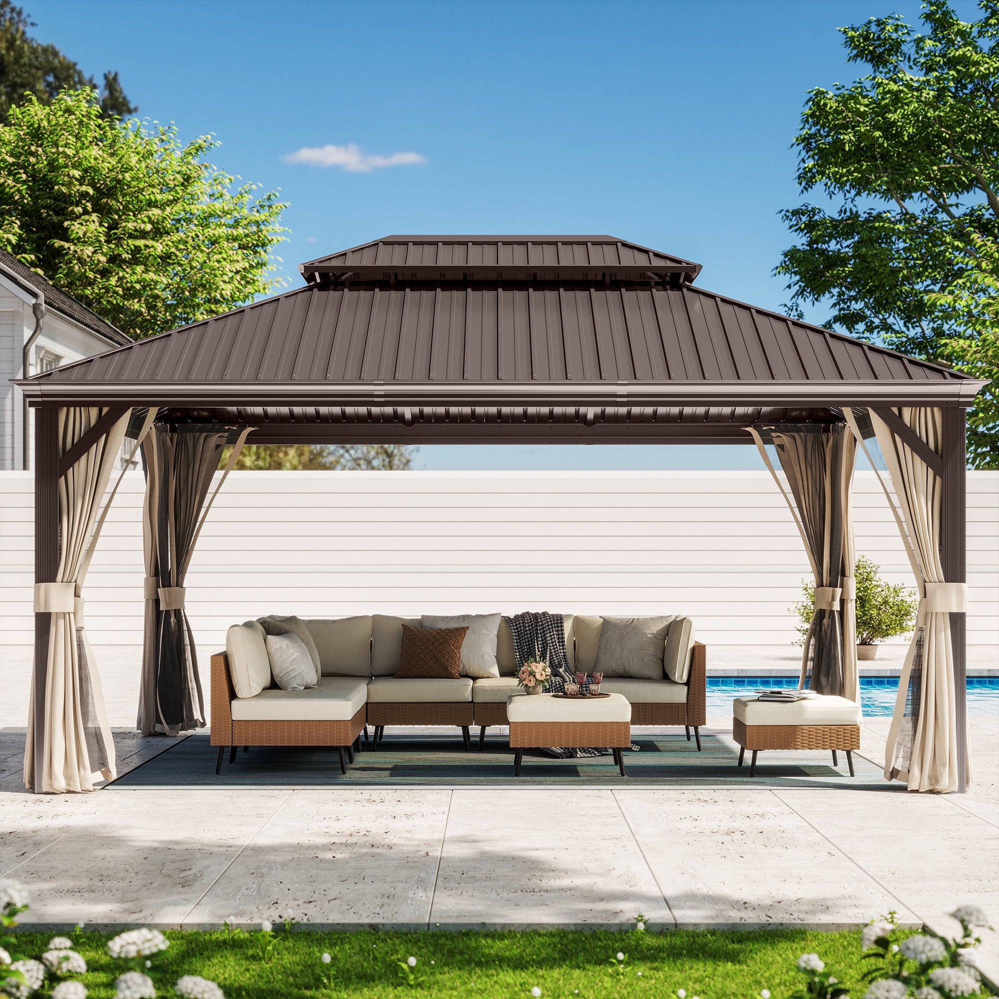 LAUSAINT HOME 12'x16' 2-Tier Hardtop Outdoor Gazebo, Aluminum Top with ...