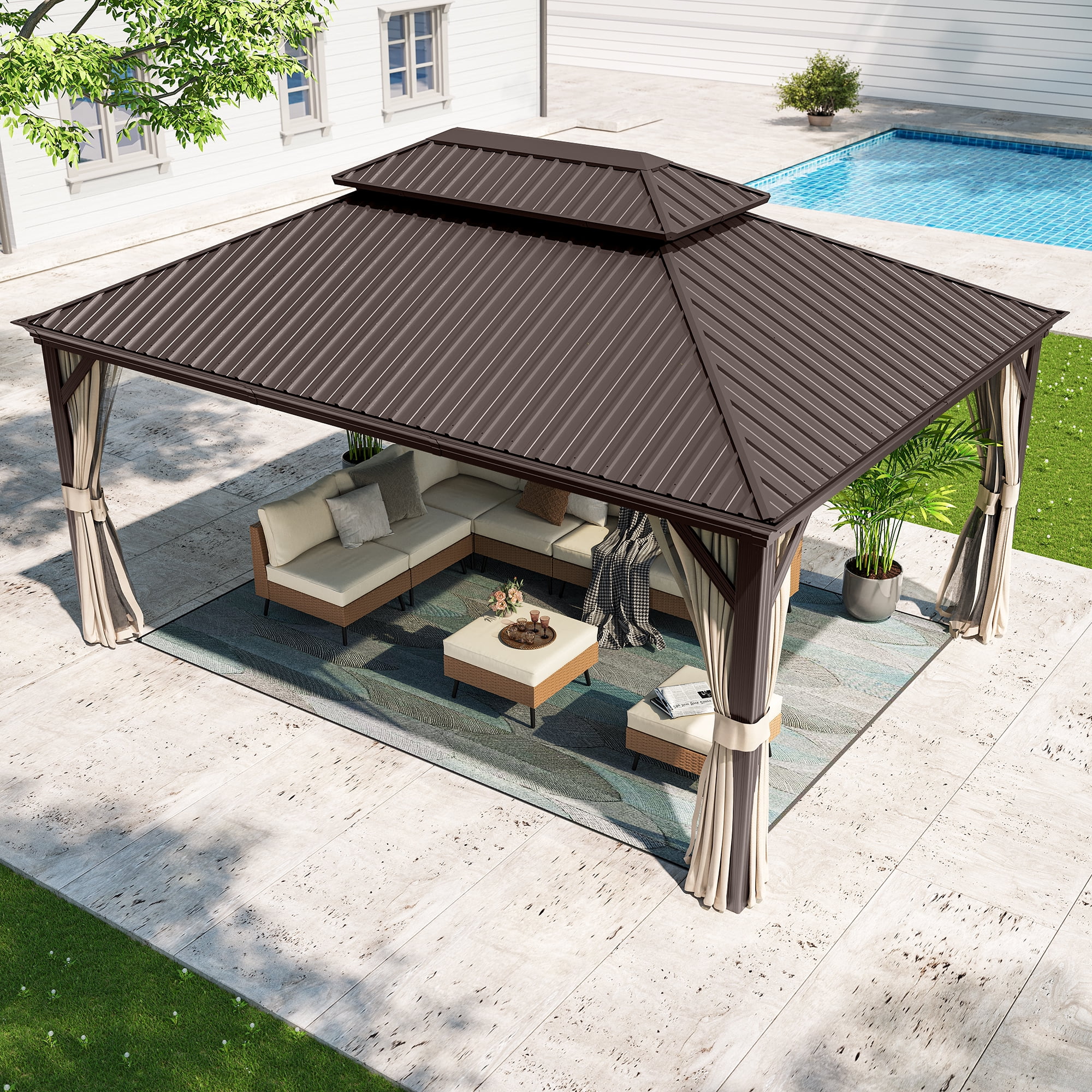 LAUSAINT HOME 12' x 16' Hardtop Patio Gazebo, 2-Tier Permanent Aluminum ...