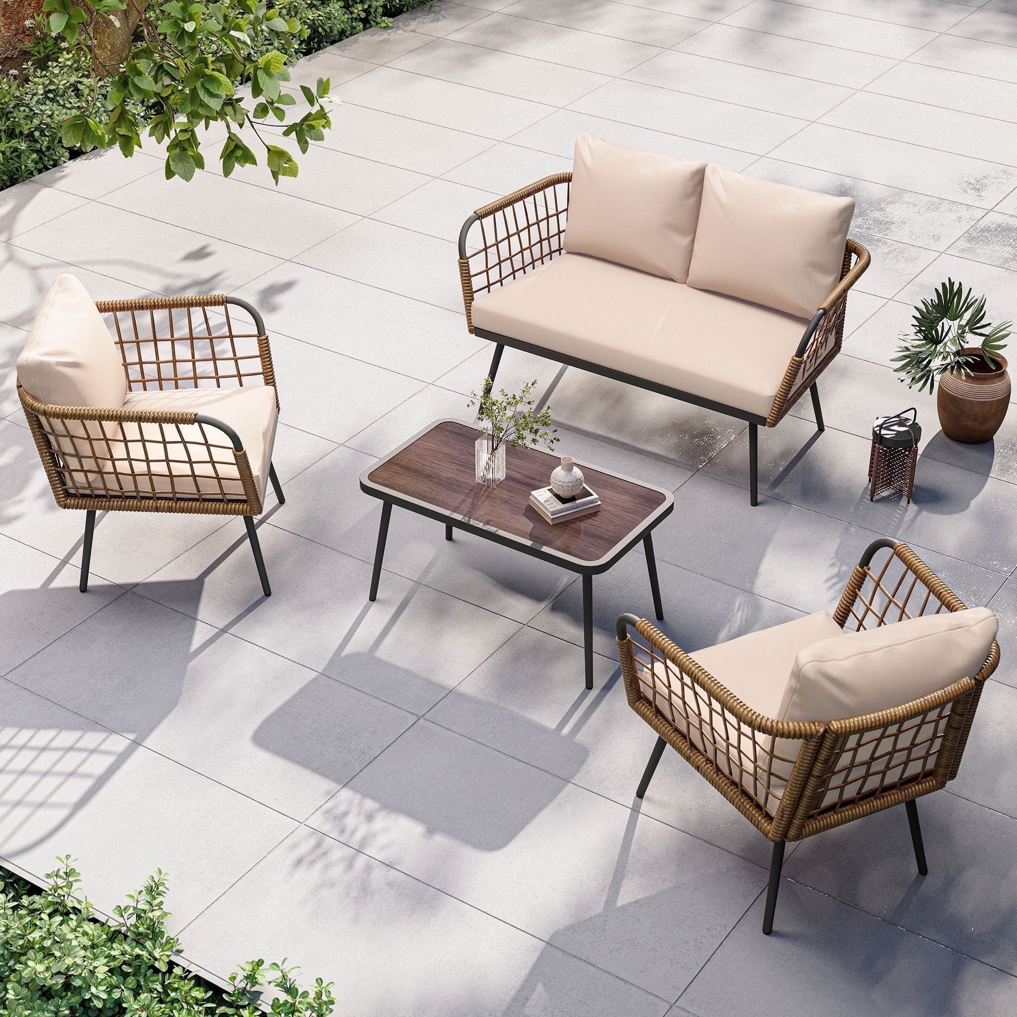 LAUSAINT HOME 4-Piece Patio Conversation Set with Loveseat & Coffee ...