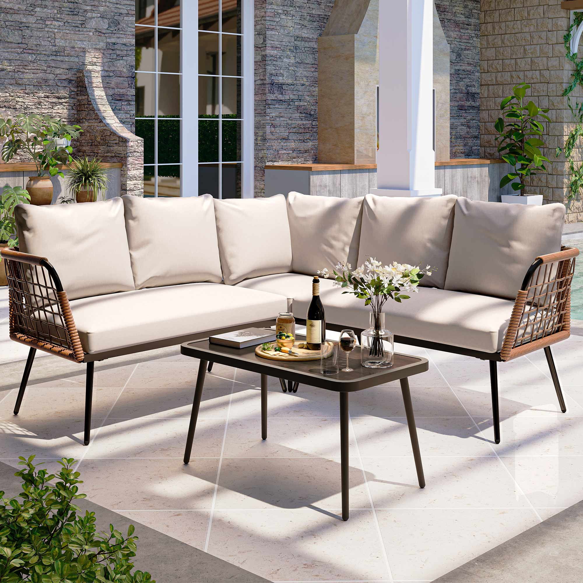 LAUSAINT HOME 4 Pieces Patio Furniture Set, Outdoor Wicker Conversation ...