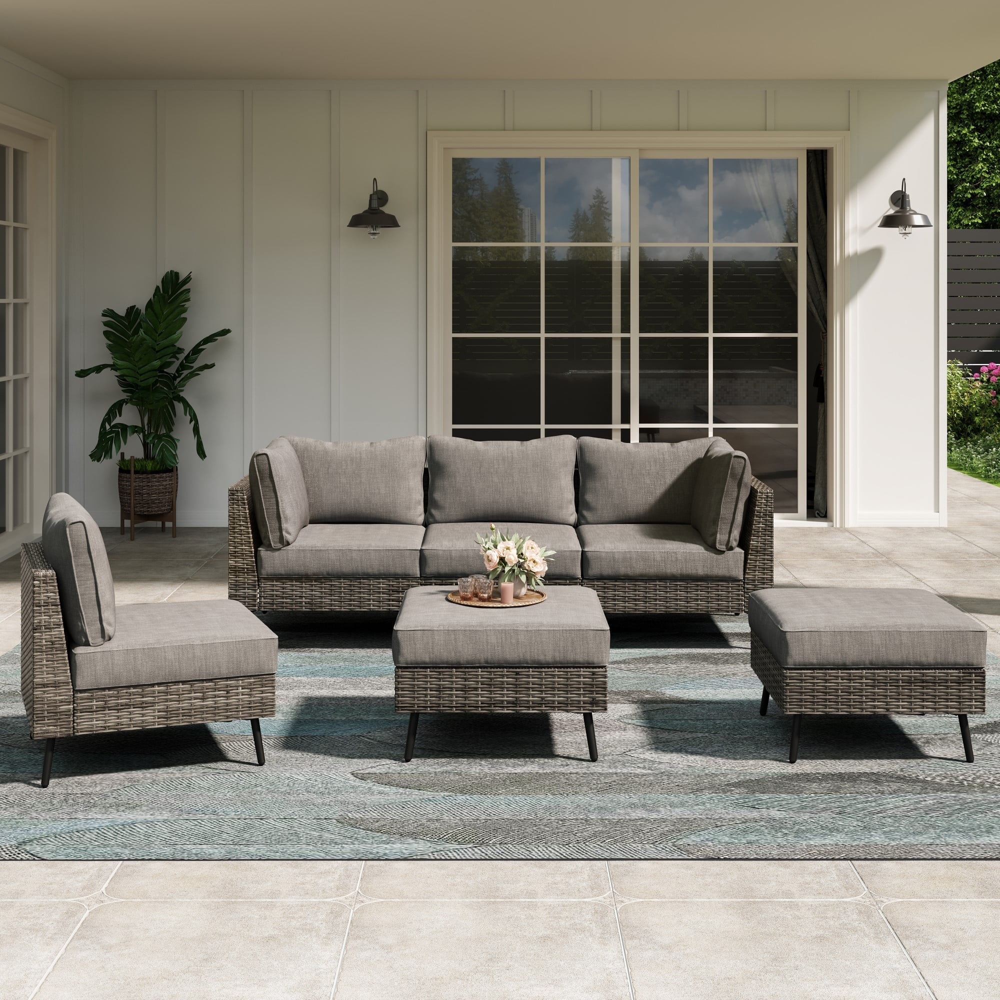 LAUSAINT HOME 6-Piece Outdoor Patio Set: 4 Chairs, 2 Ottomans, Gray ...