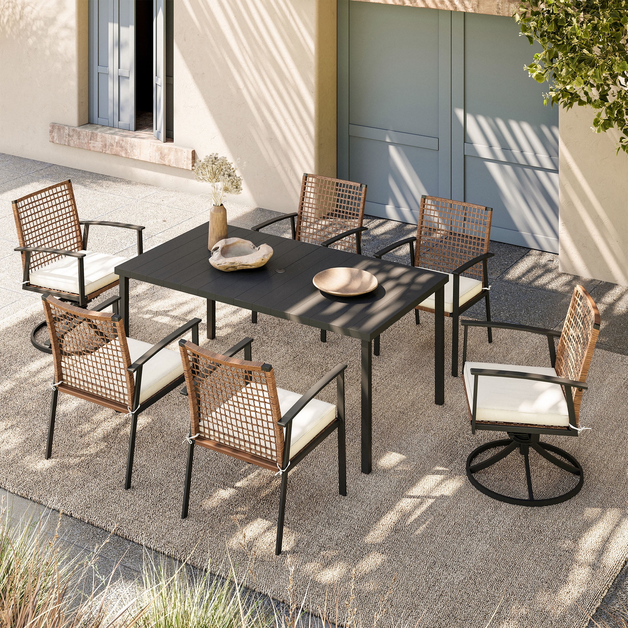 LAUSAINT HOME 7pc Patio Dining Set - 4 Chairs, 2 Swivel Chairs, Beige ...