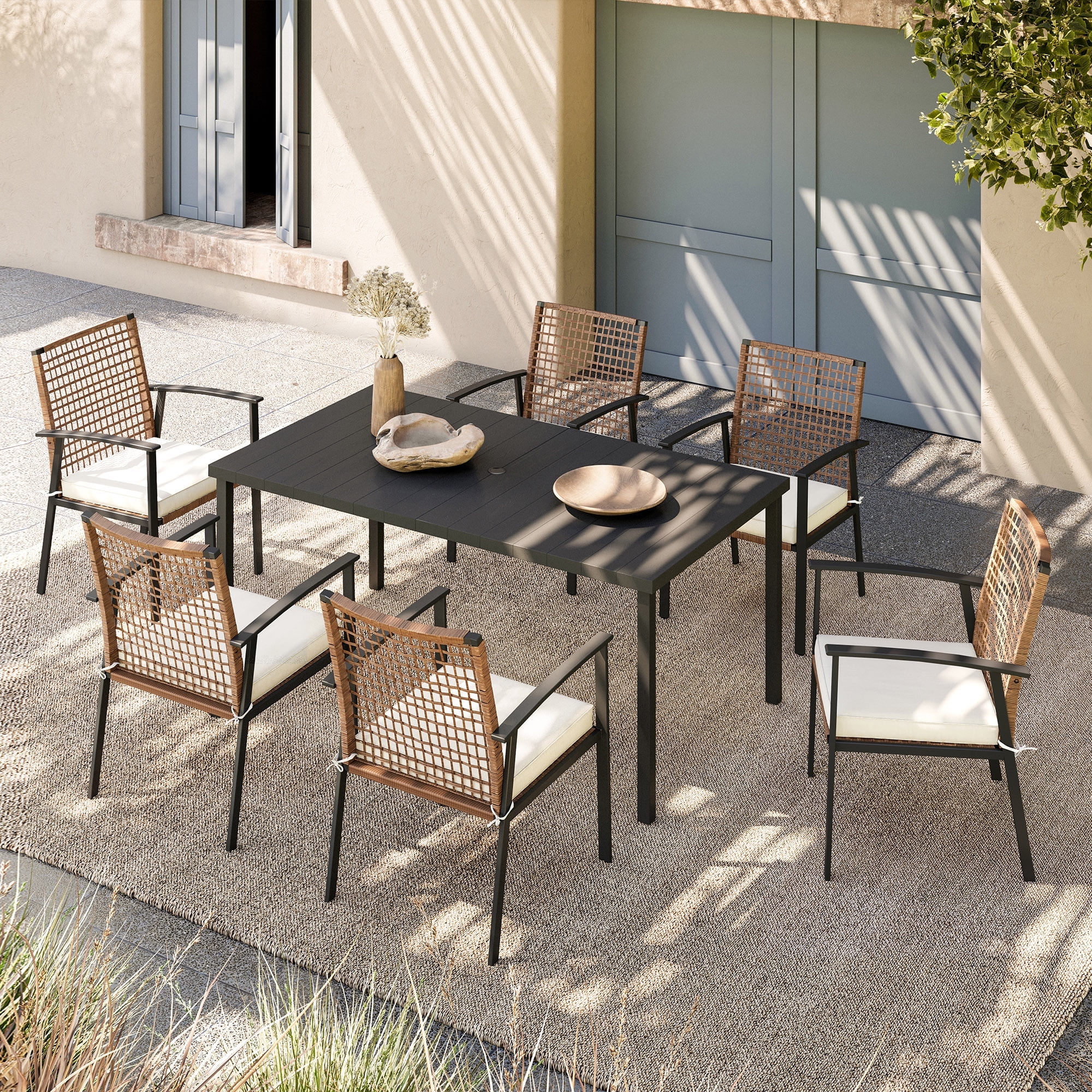 LAUSAINT HOME Patio Dining Furniture Set, 6-Seater with Beige Cushions ...