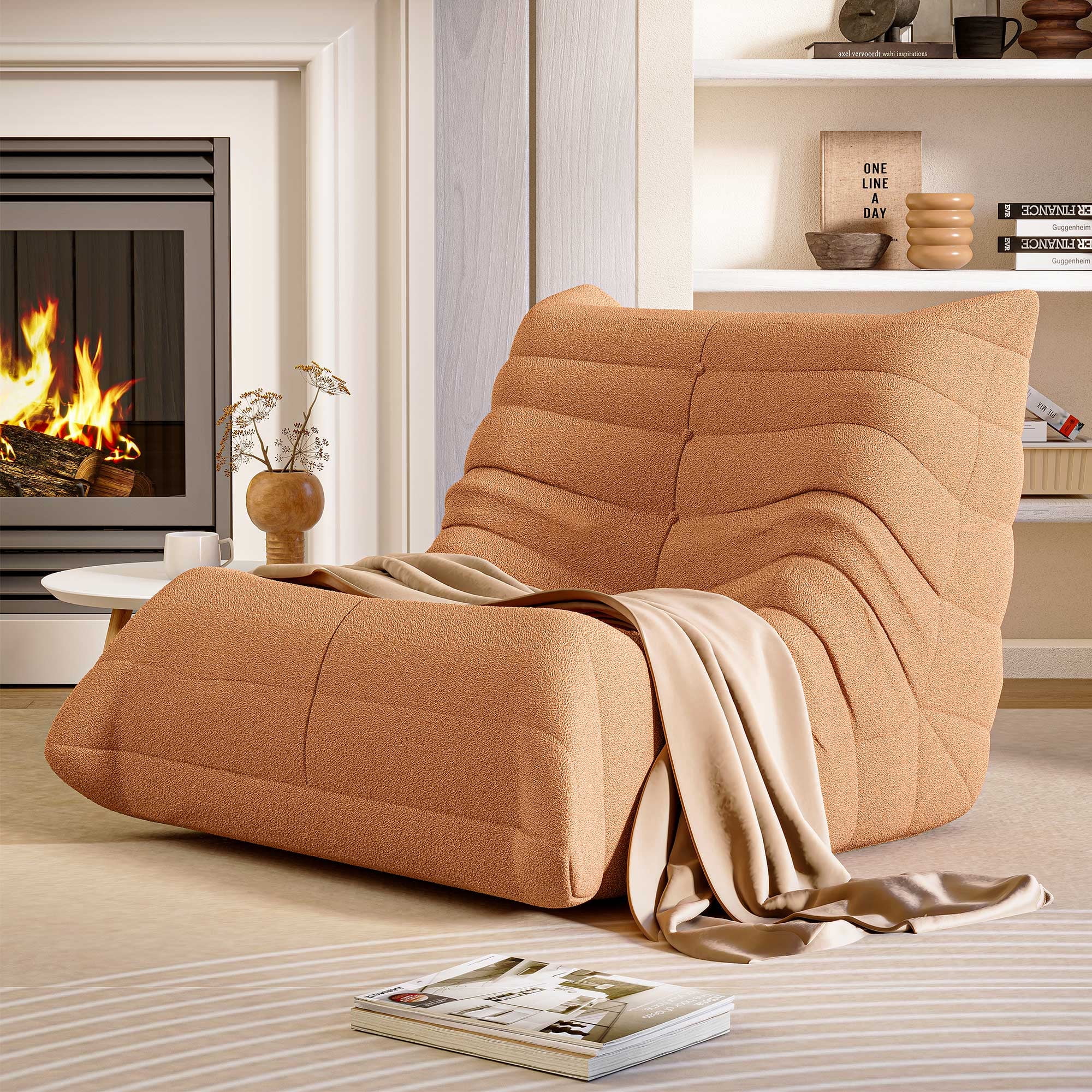 LAUSAINT HOME Bean Bag Chair, Giant Lazy Floor Sofa with Fireside Faux ...