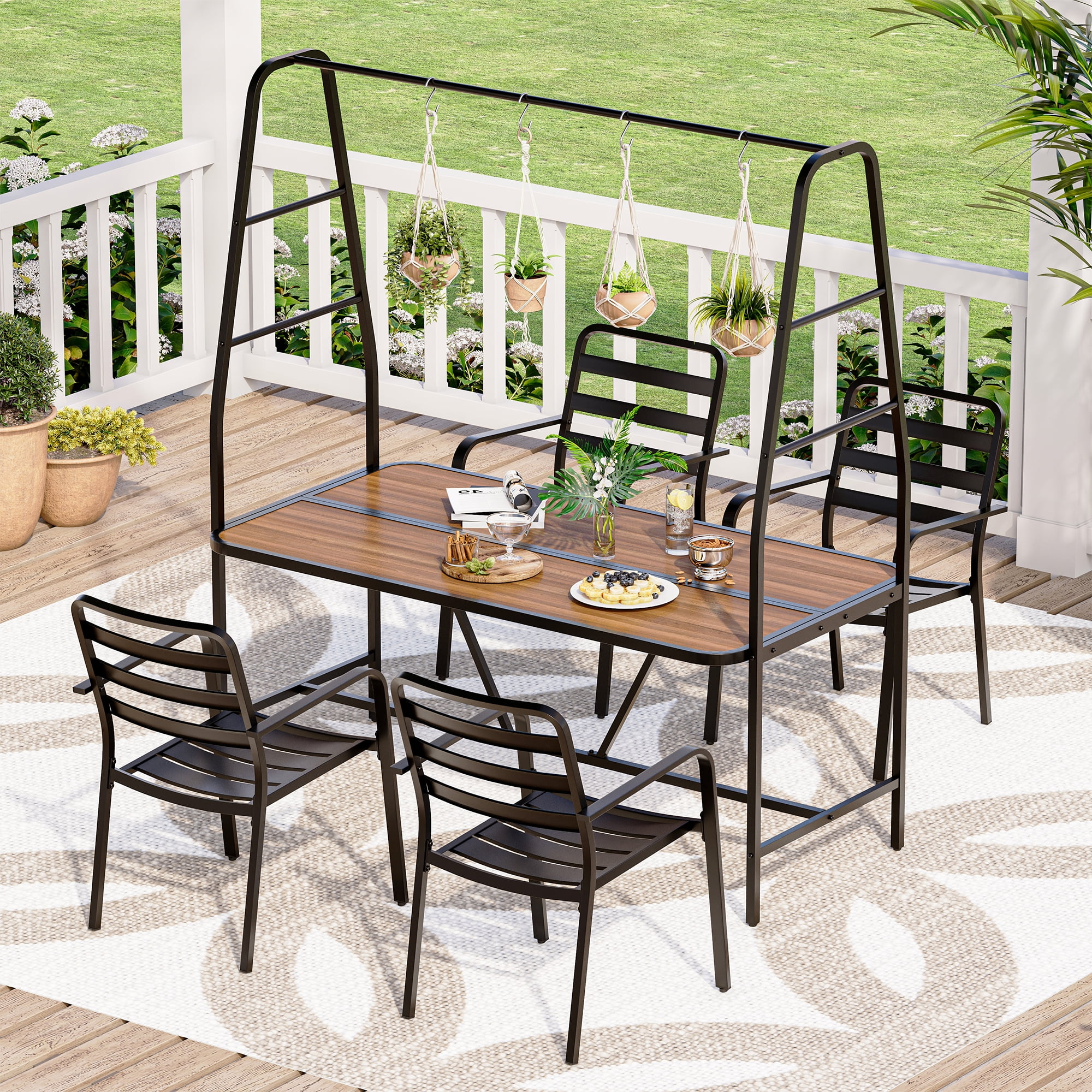 LAUSAINT HOME 5-Piece Patio Dining Set, Outdoor Metal Furniture with A ...