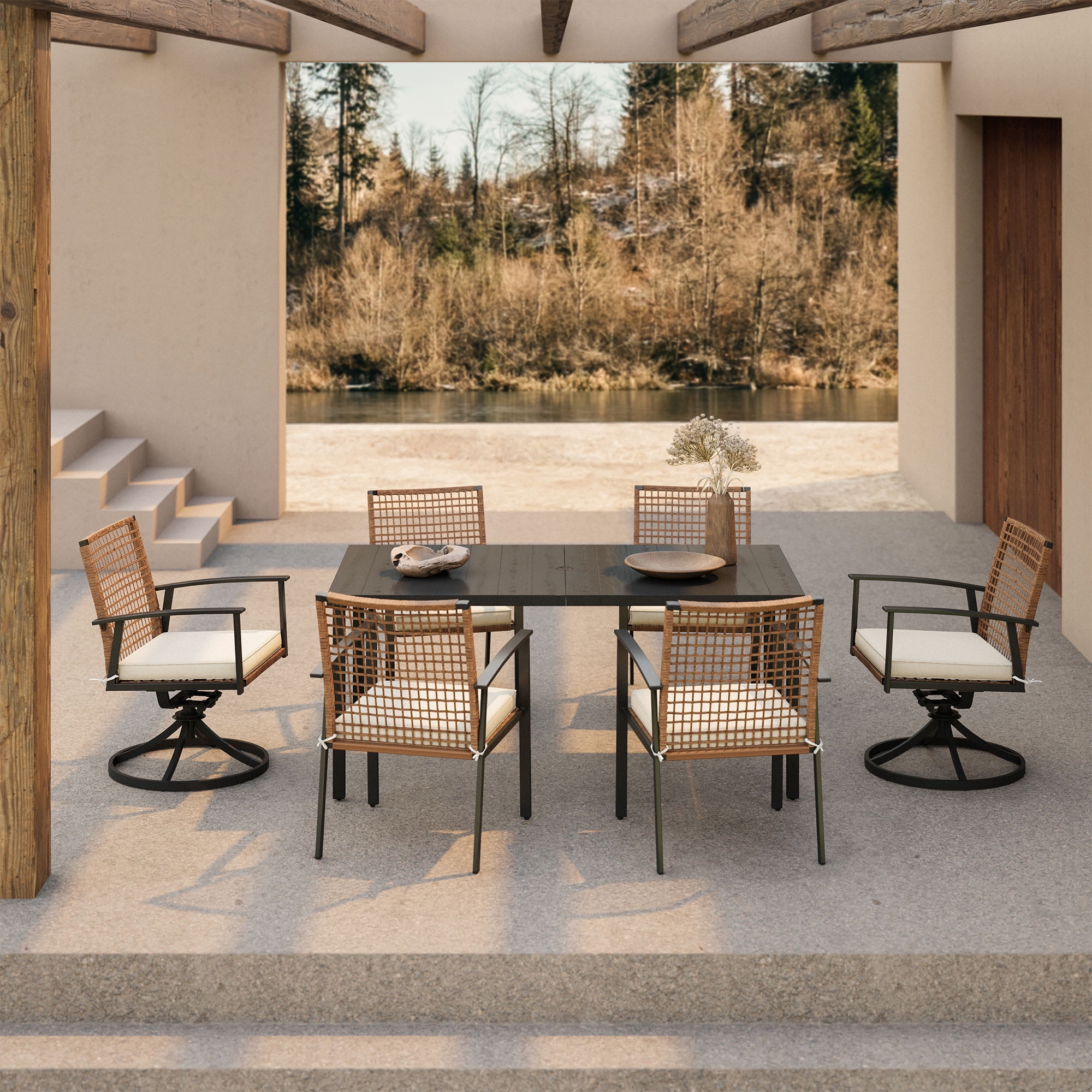 Lausaint Home, Patio Dining Set, 7-Piece Outdoor Wicker Furniture with ...