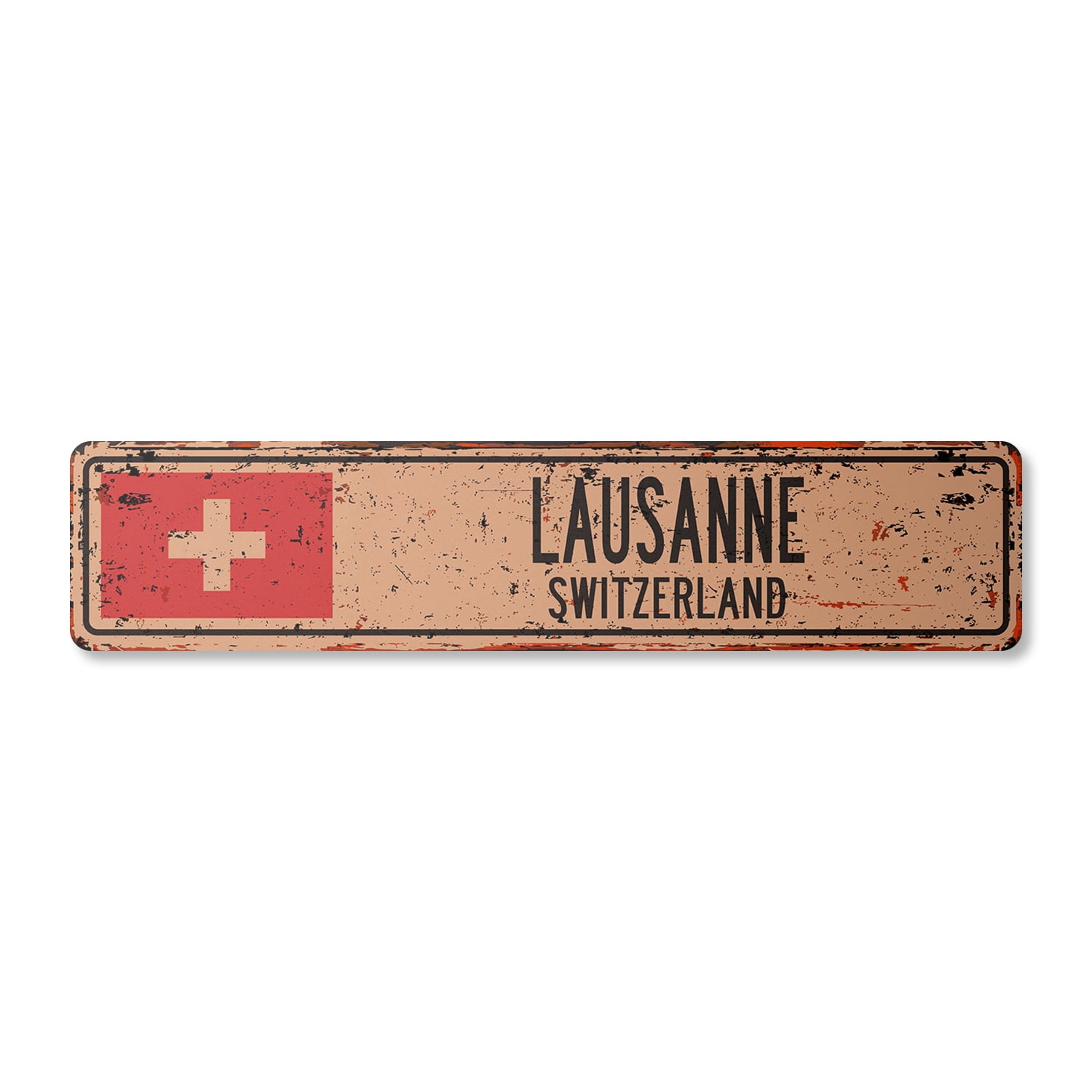 LAUSANNE SWITZERLAND Vintage Plastic Street Sign Swiss flag city ...
