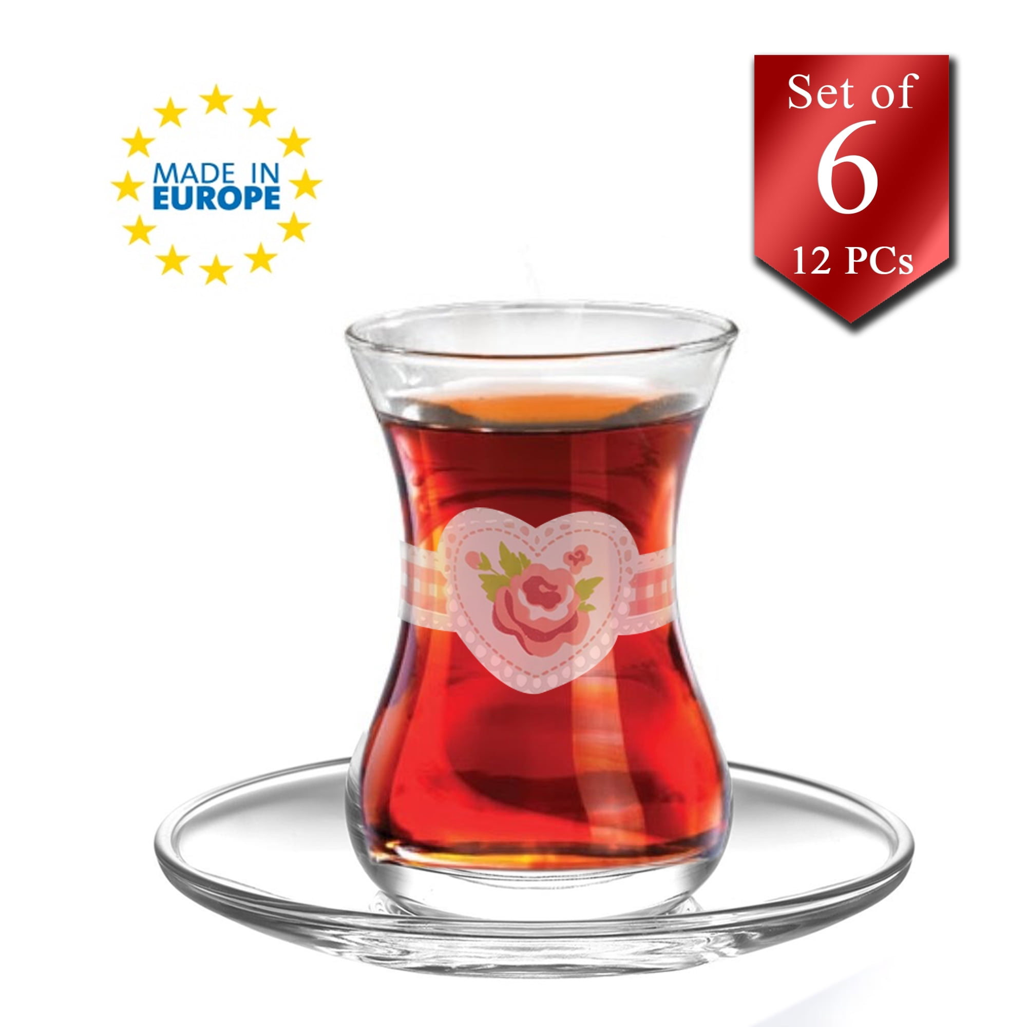 LAV Authentic Turkish Tea Glasses with Saucers 12 Pcs, Traditional ...