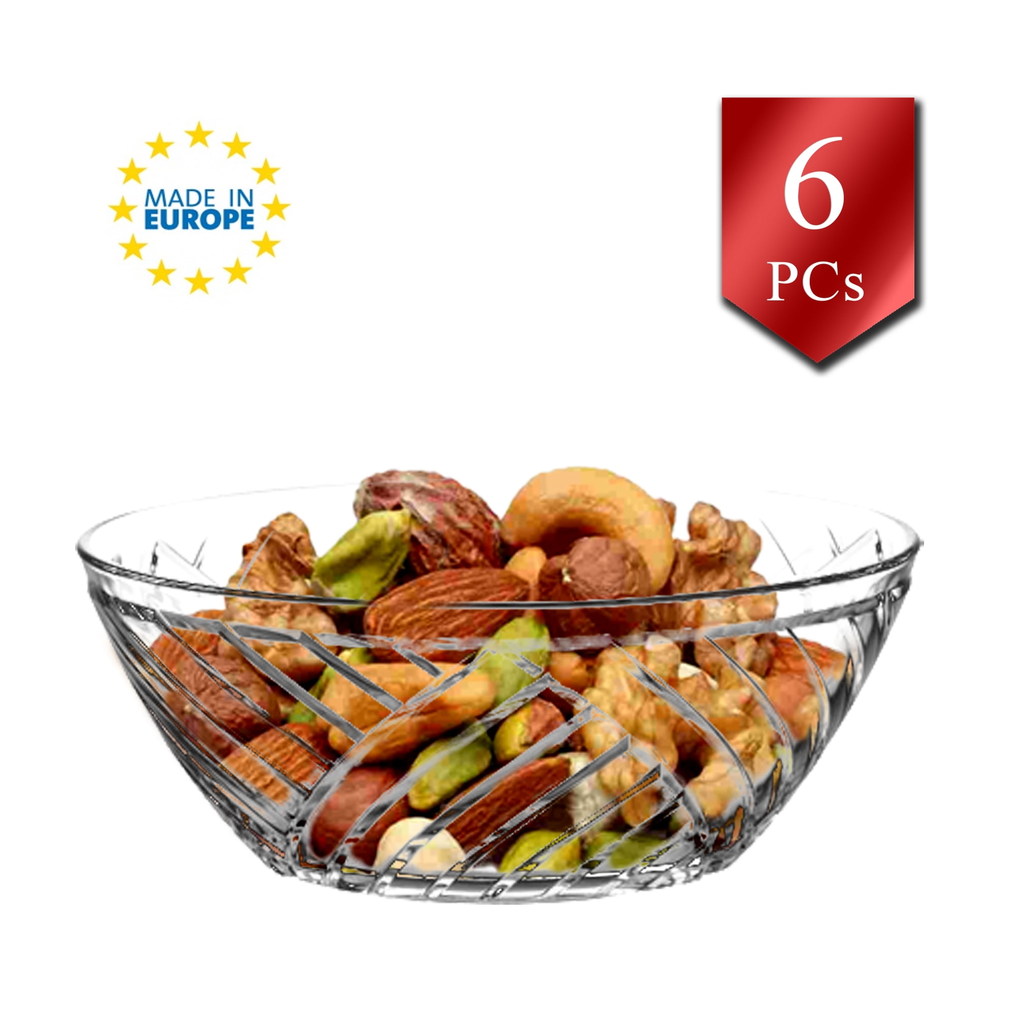 LAV Crystal Clear Glass Round Serving Bowls Set of 6, Small Condiment ...