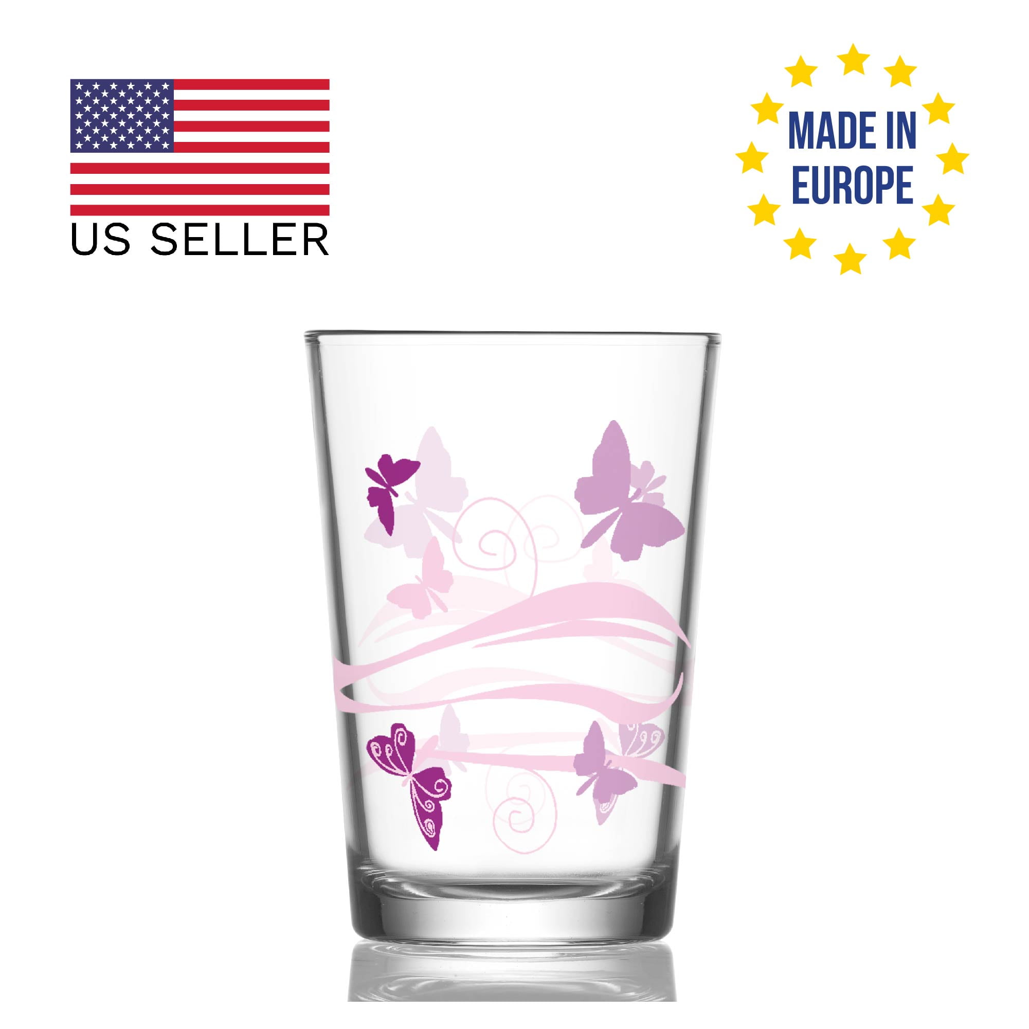 LAV Decorative Water Glass Set of 6, Butterfly Decorated Drinking ...