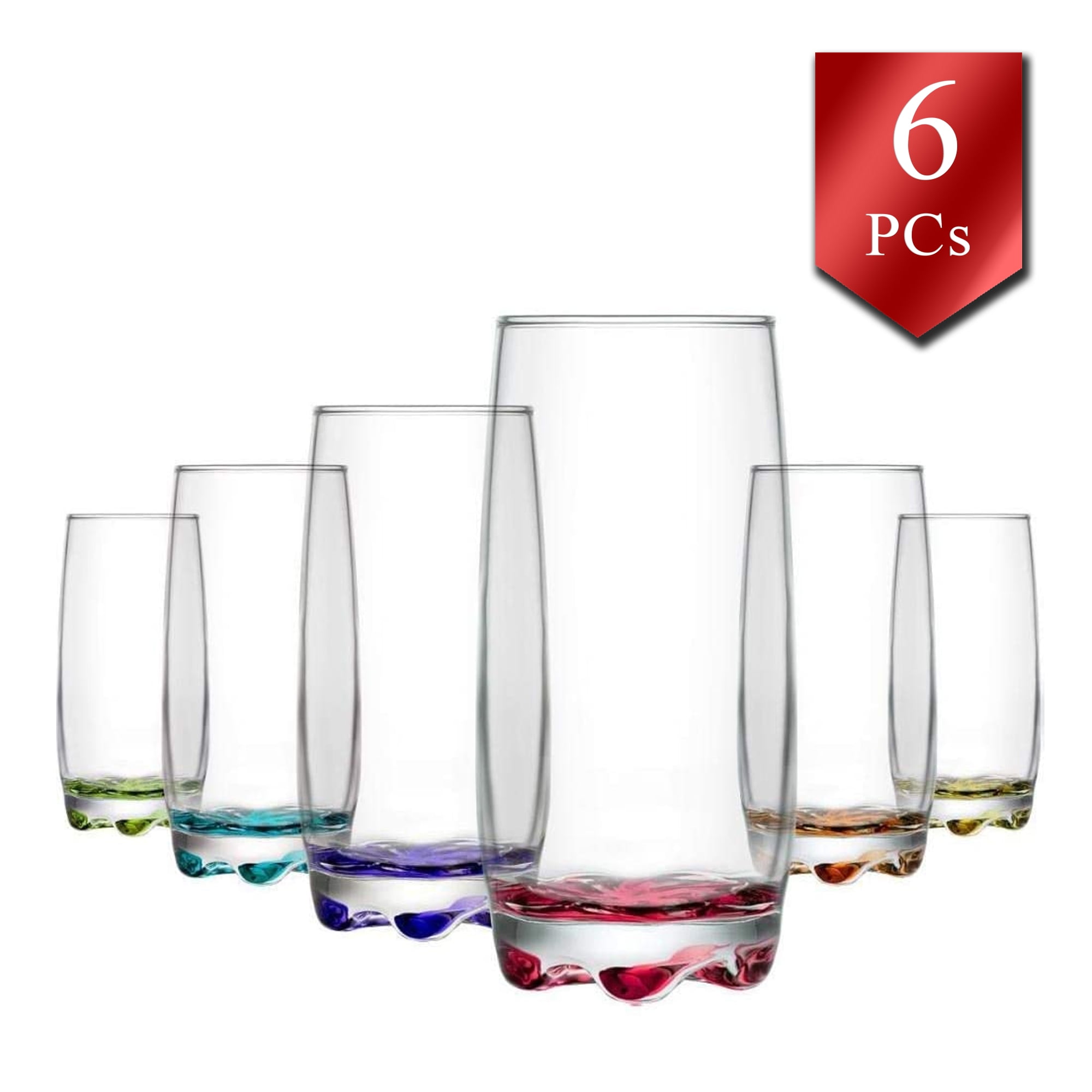 LAV Drinking Glasses Set of 6, Long Colorful Glass Tumbler, Great ...