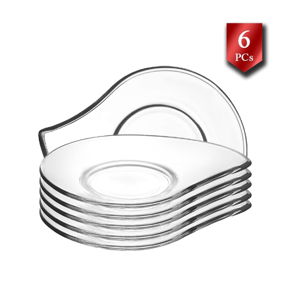 LAV Drop Shape Glass Turkish Tea Saucers, Non-Lead Clear Tea Plates, 6 ...
