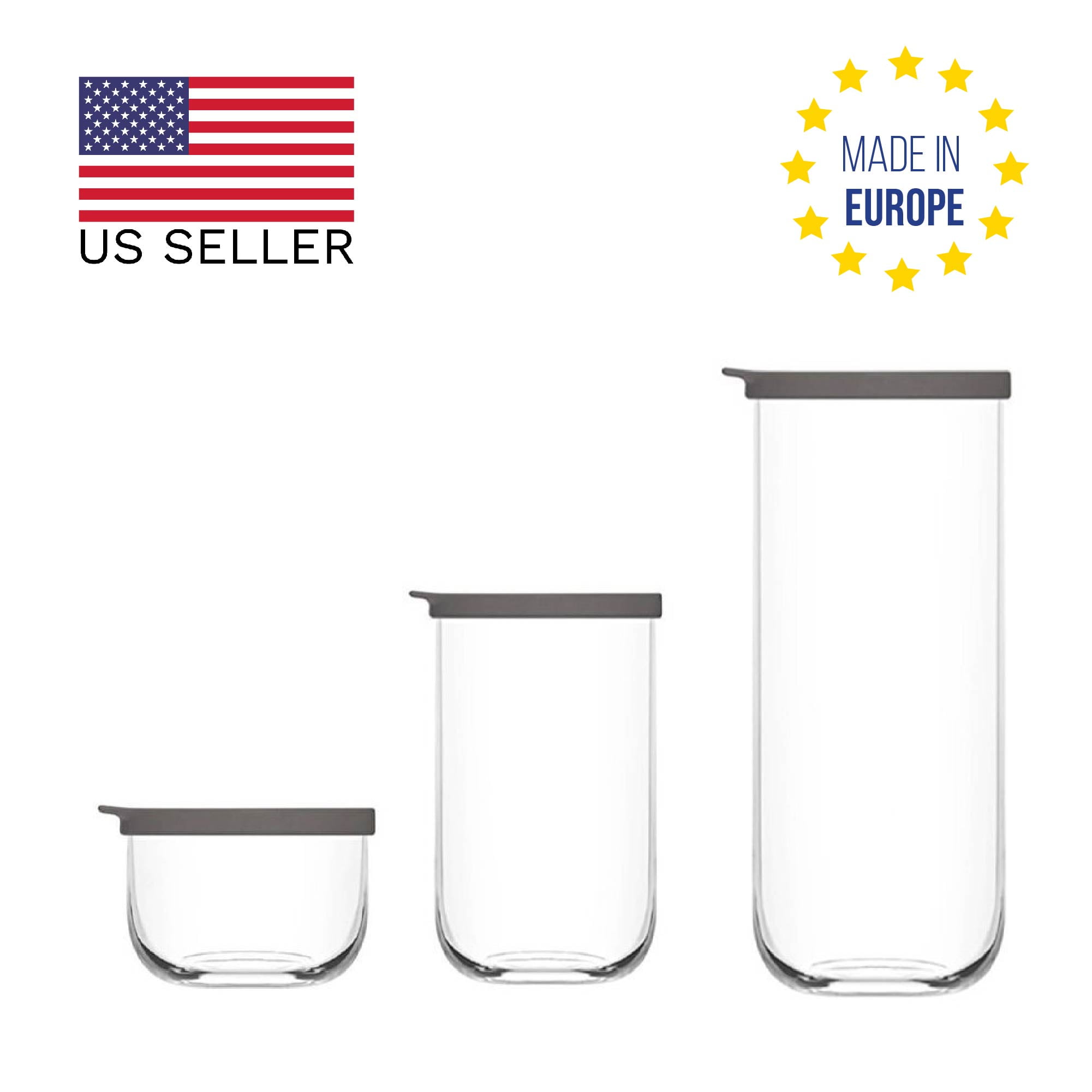 LAV Duo Jar Set of 3 with Lid, 3 Pcs Glass Canister Set with Lids, 3 ...