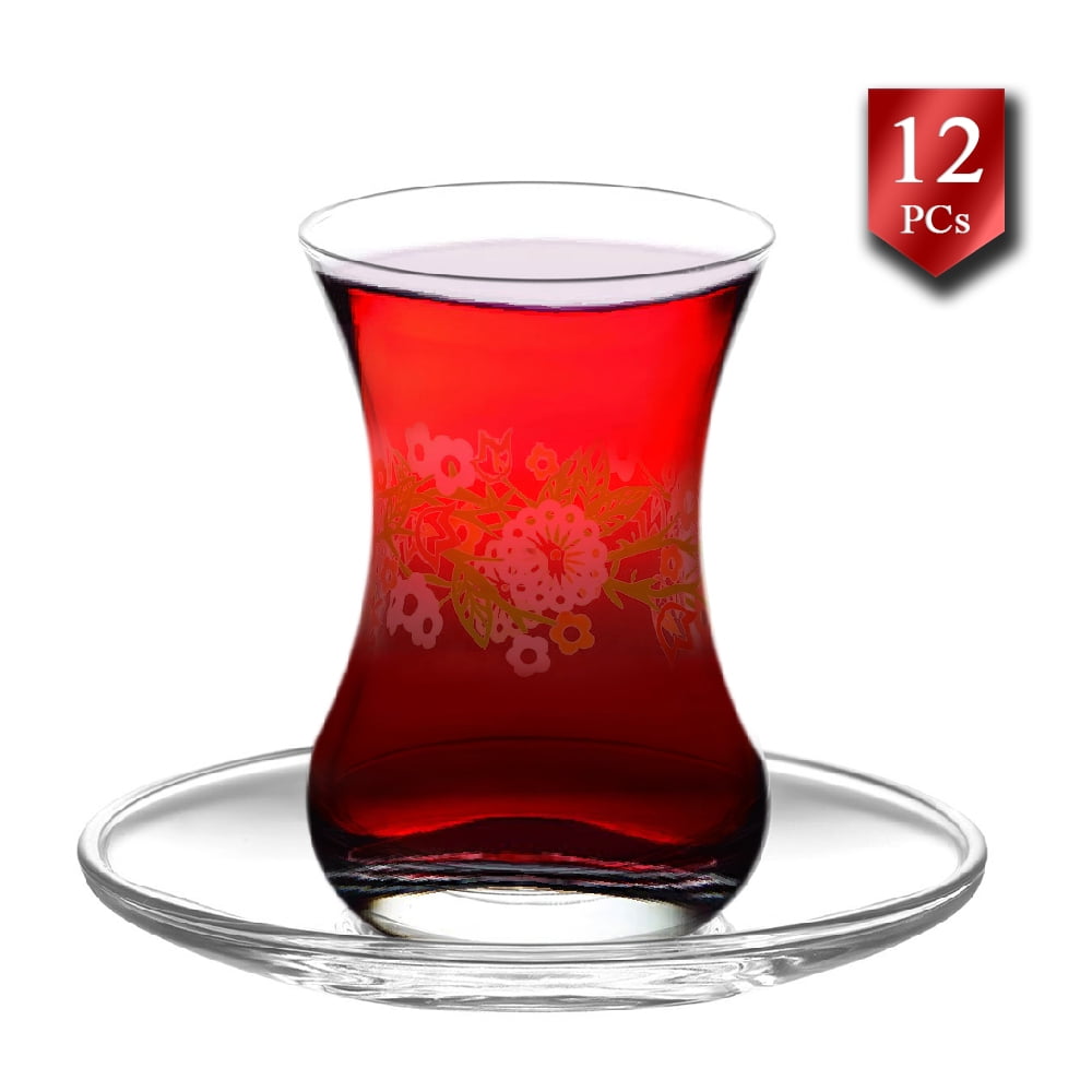 LAV Flowery Patterned Colorful Tea Coffee Service Set with Tea Glasses ...