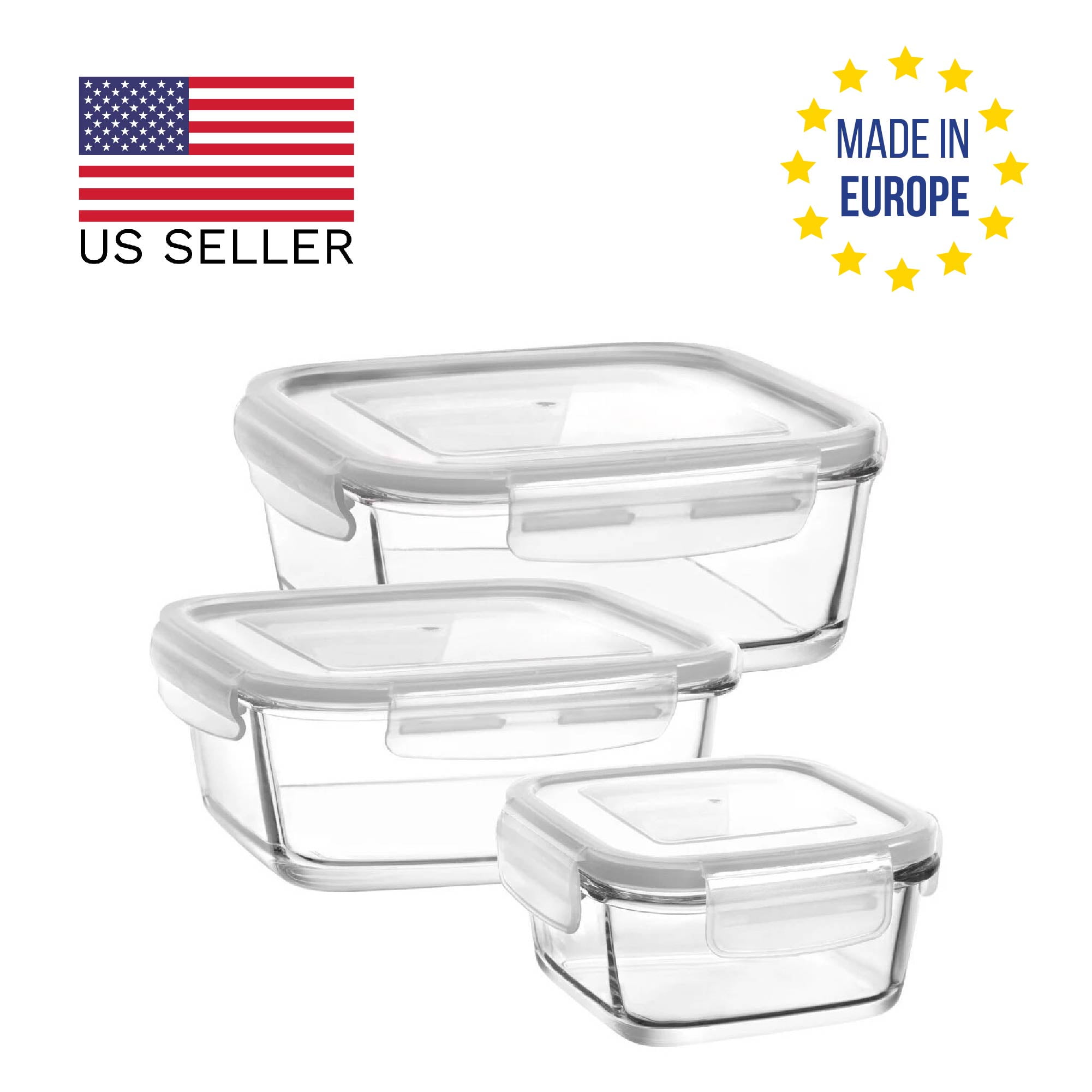 LAV Fresco Glass Food Container Set with Lids, Glass Storage Containers ...