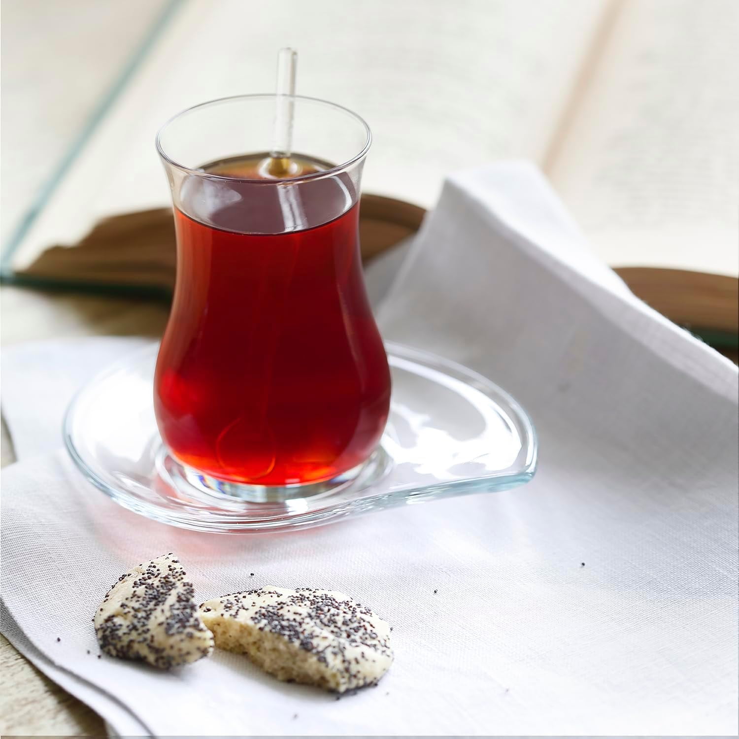 LAV Gürallar Eva Turkish Tea Glasses with Saucers Set of 6 ...