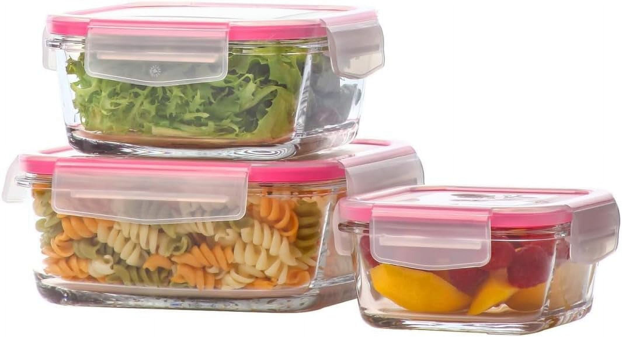 LAV Glass Lunch Containers - Glass Food Containers with Lids - Pink ...