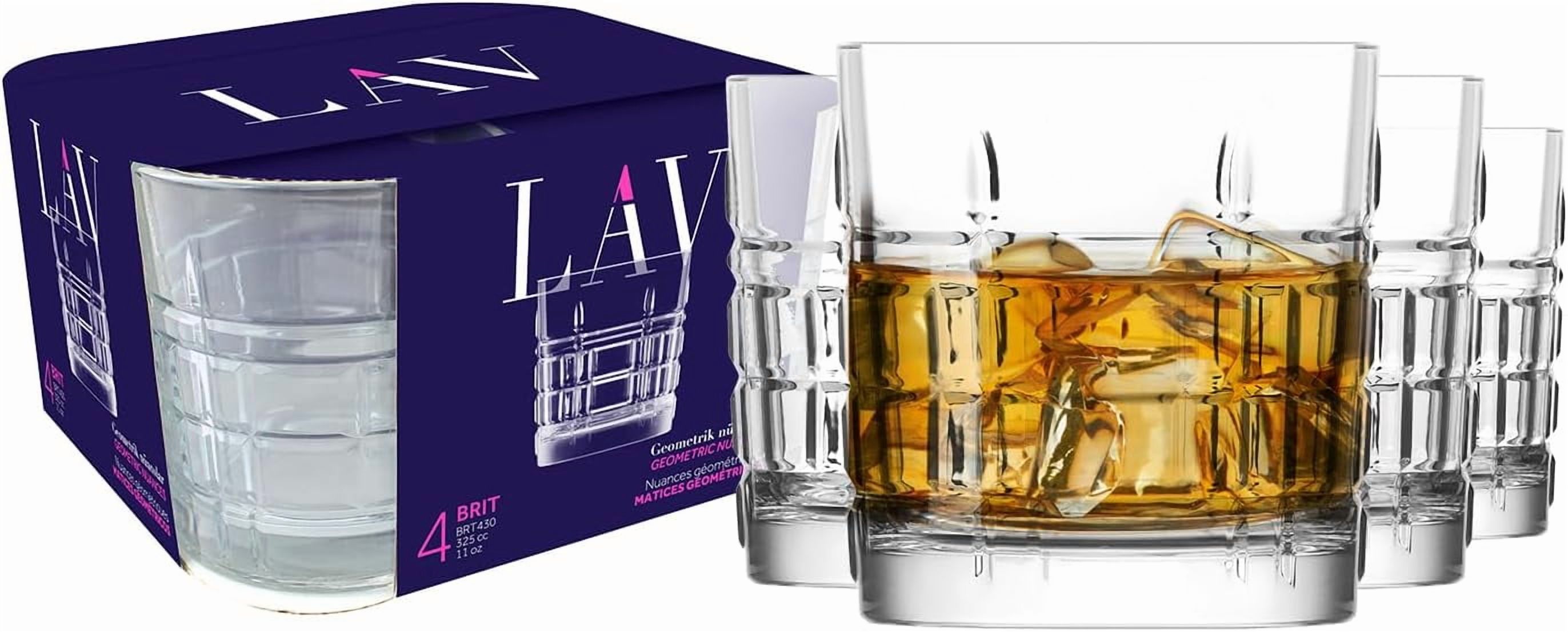 LAV Old Fashioned Whiskey Glass Set with Linear Nuances | Set of 4 x 11 ...