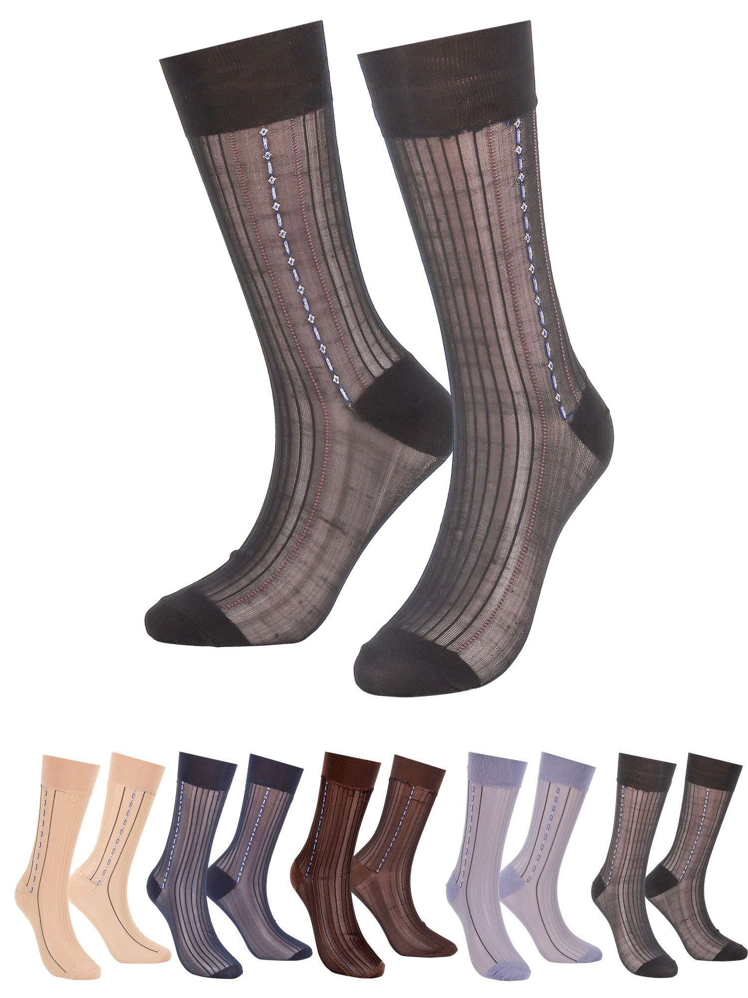 LAVA 10 Pairs Mens Silk Sheer Dress Socks Breathable Ultra Thin Nylon ...