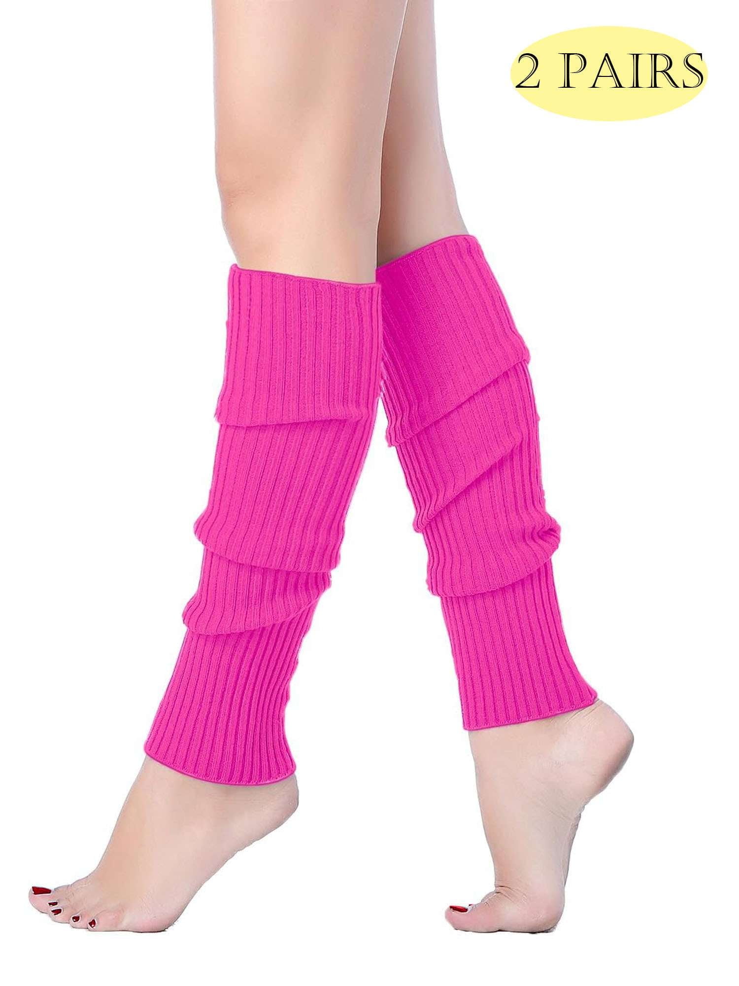 LAVA 2 Packs 80s Adult Neon Leg Warmers Knitted Crochet Long Boot Socks ...