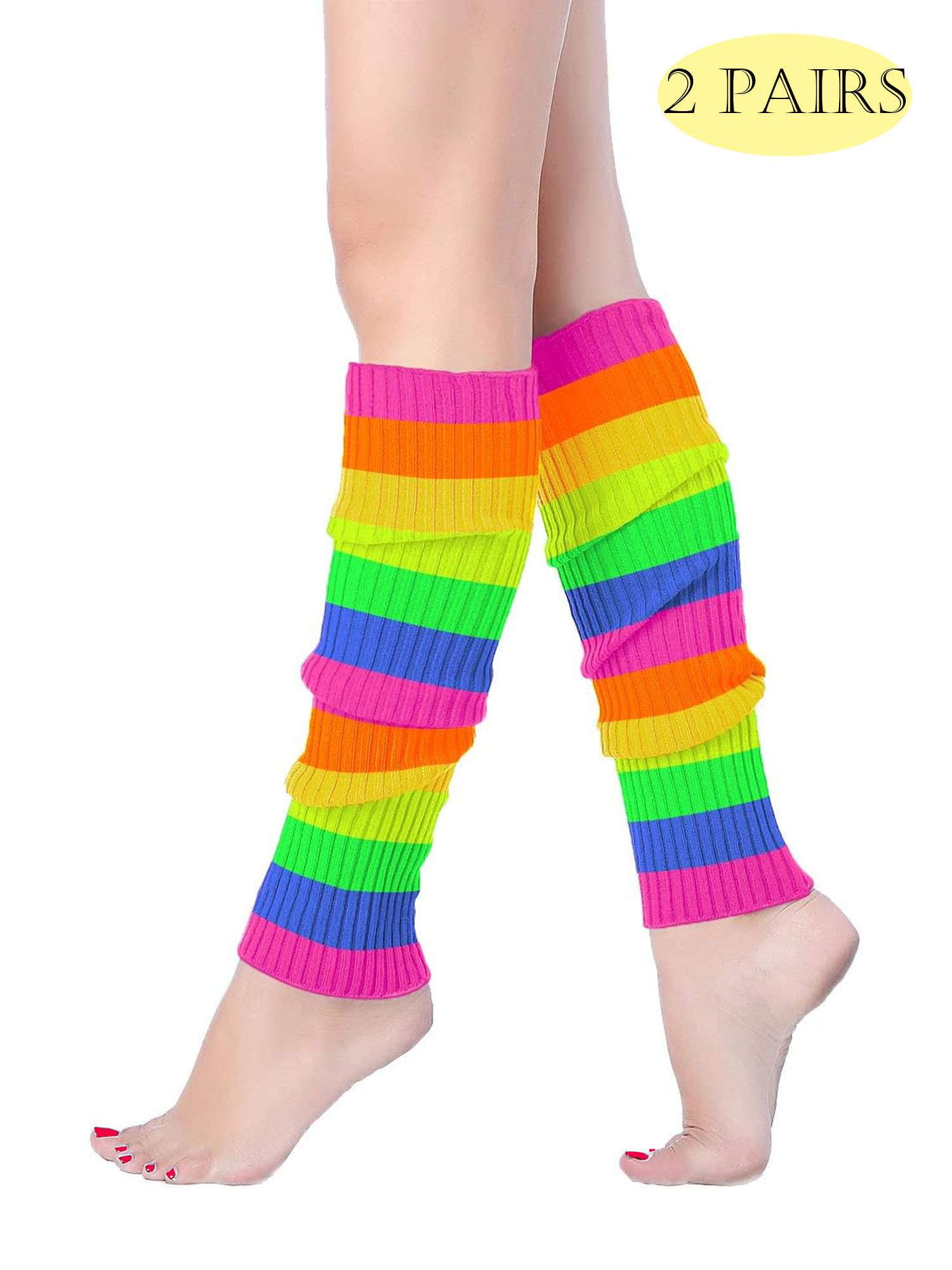 LAVA 2 Packs 80s Adult Neon Leg Warmers Knitted Crochet Long Boot Socks ...