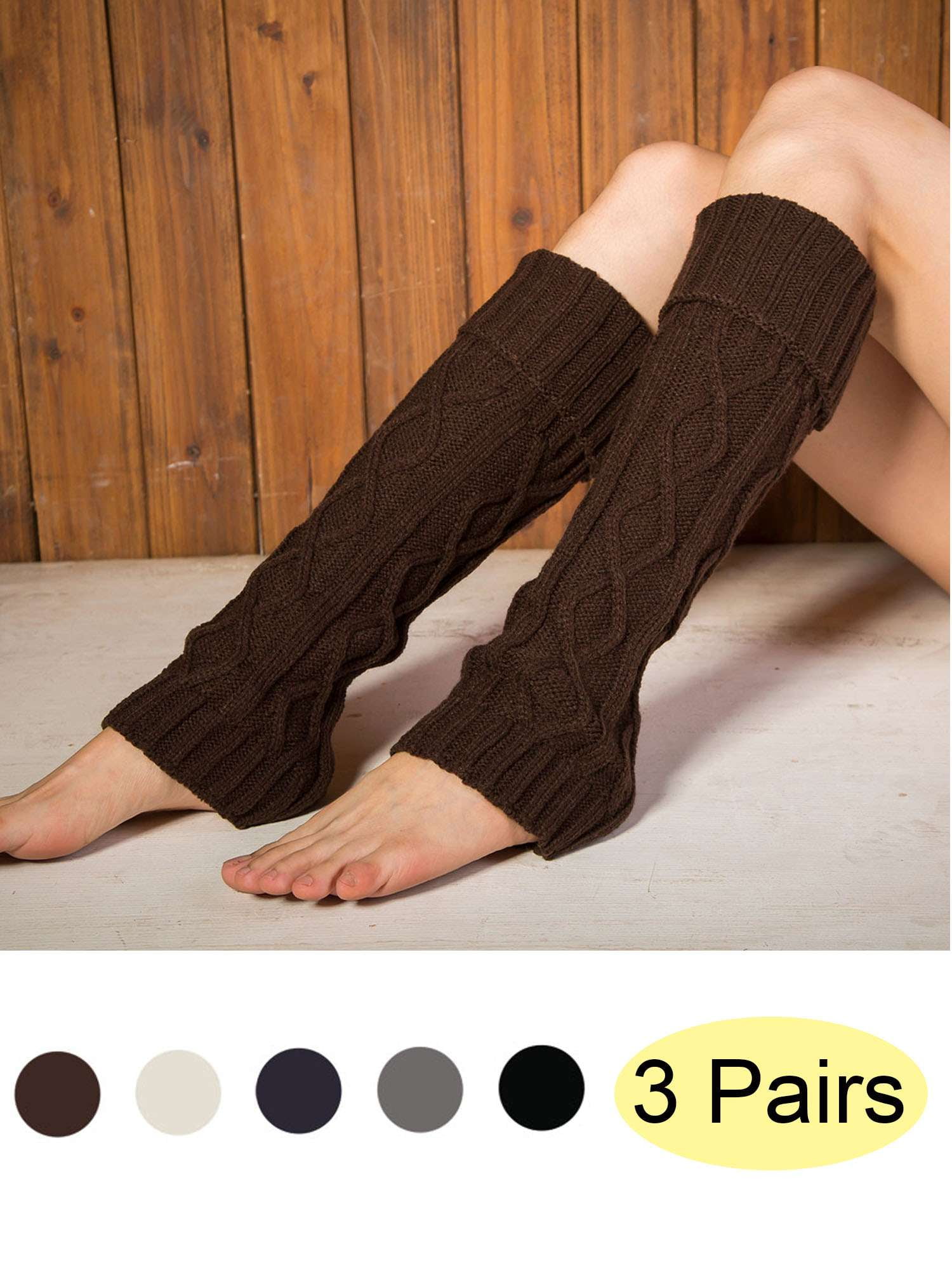 LAVA 3 Pairs Leg Warmer for Women Fashion Knitted Crochet Long Boot ...