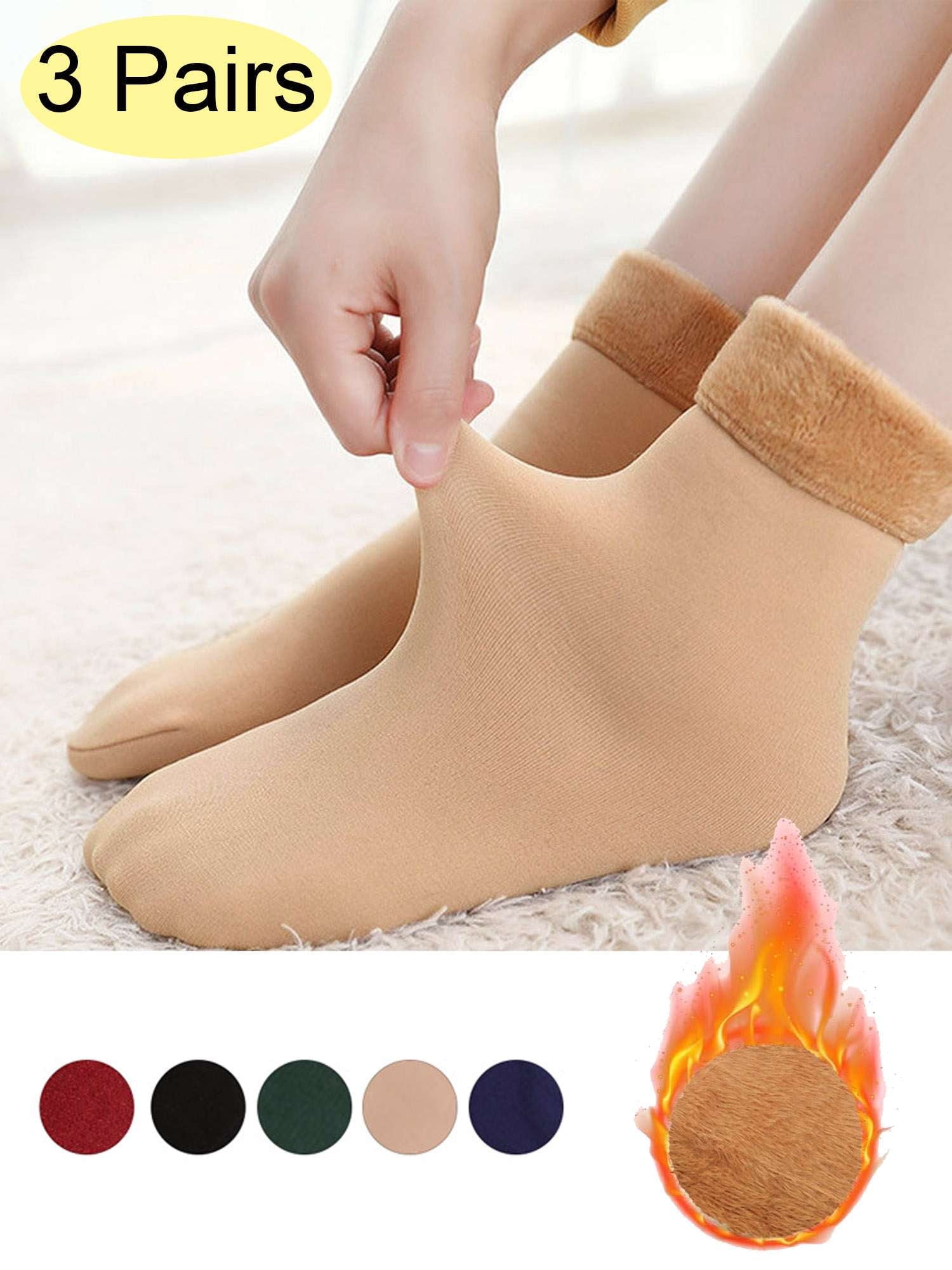 LAVA 3 Pairs Women Fleece Lined Crew Socks Winter Warm Thick Thermal ...