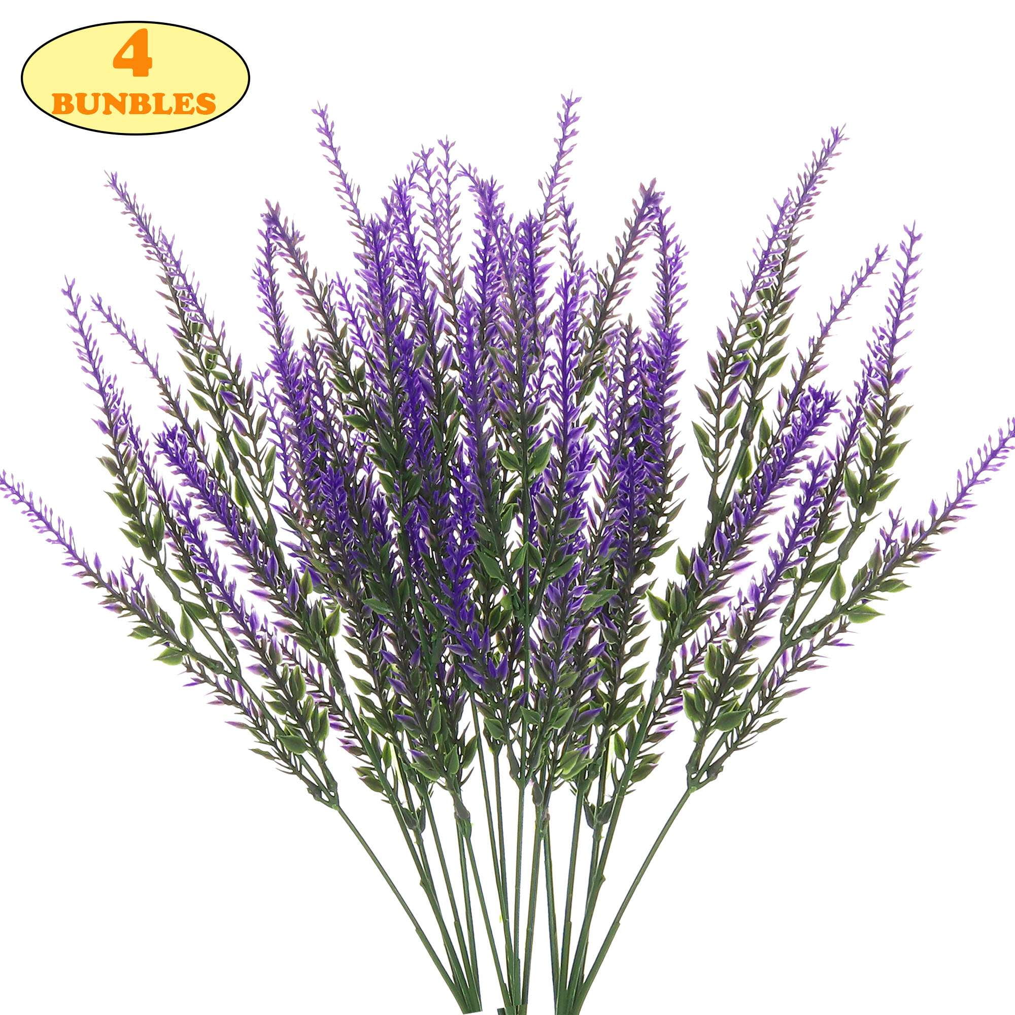 LAVA 4 Bundles Artificial Lavender Flowers UV Resistant Plastic Faux ...